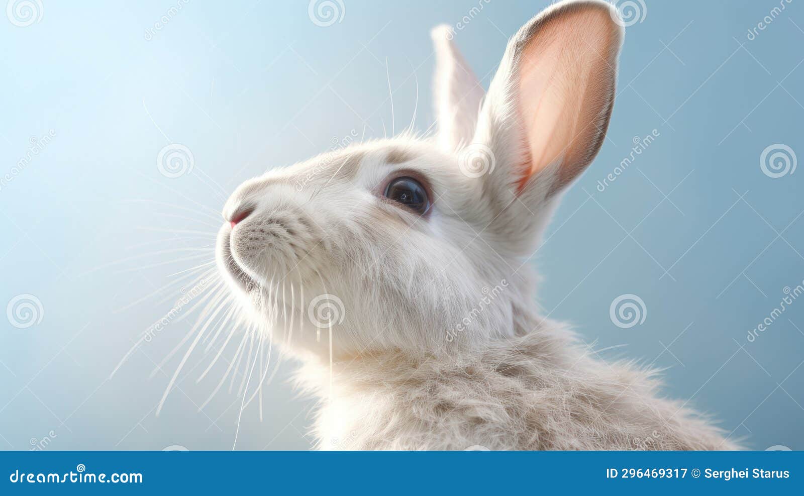 A White Rabbit with Big Ears Looking Up, AI Stock Image - Image of ...