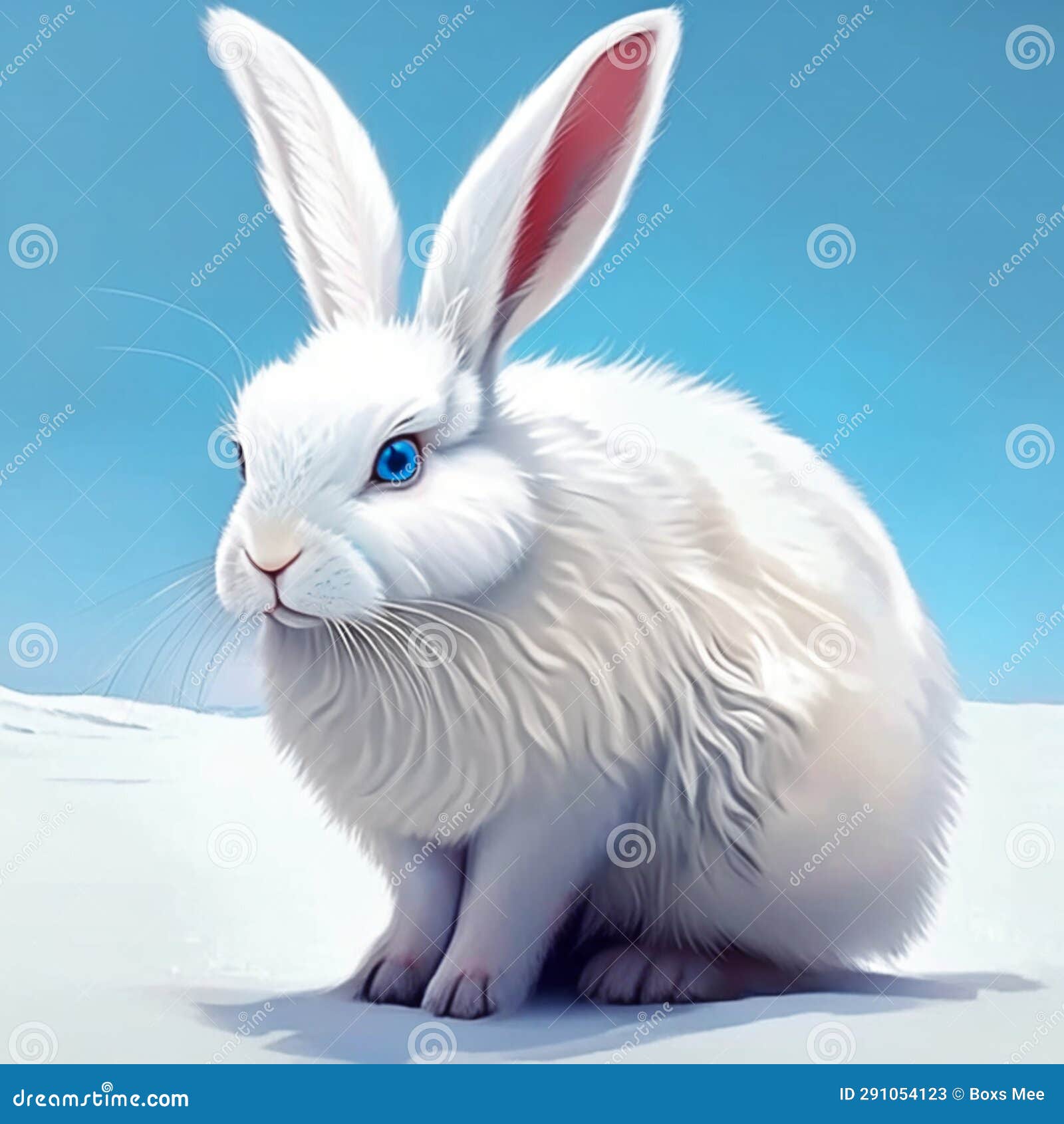 White Rabbit with Blue Eyes on a Blue Background. 3d Rendering AI ...
