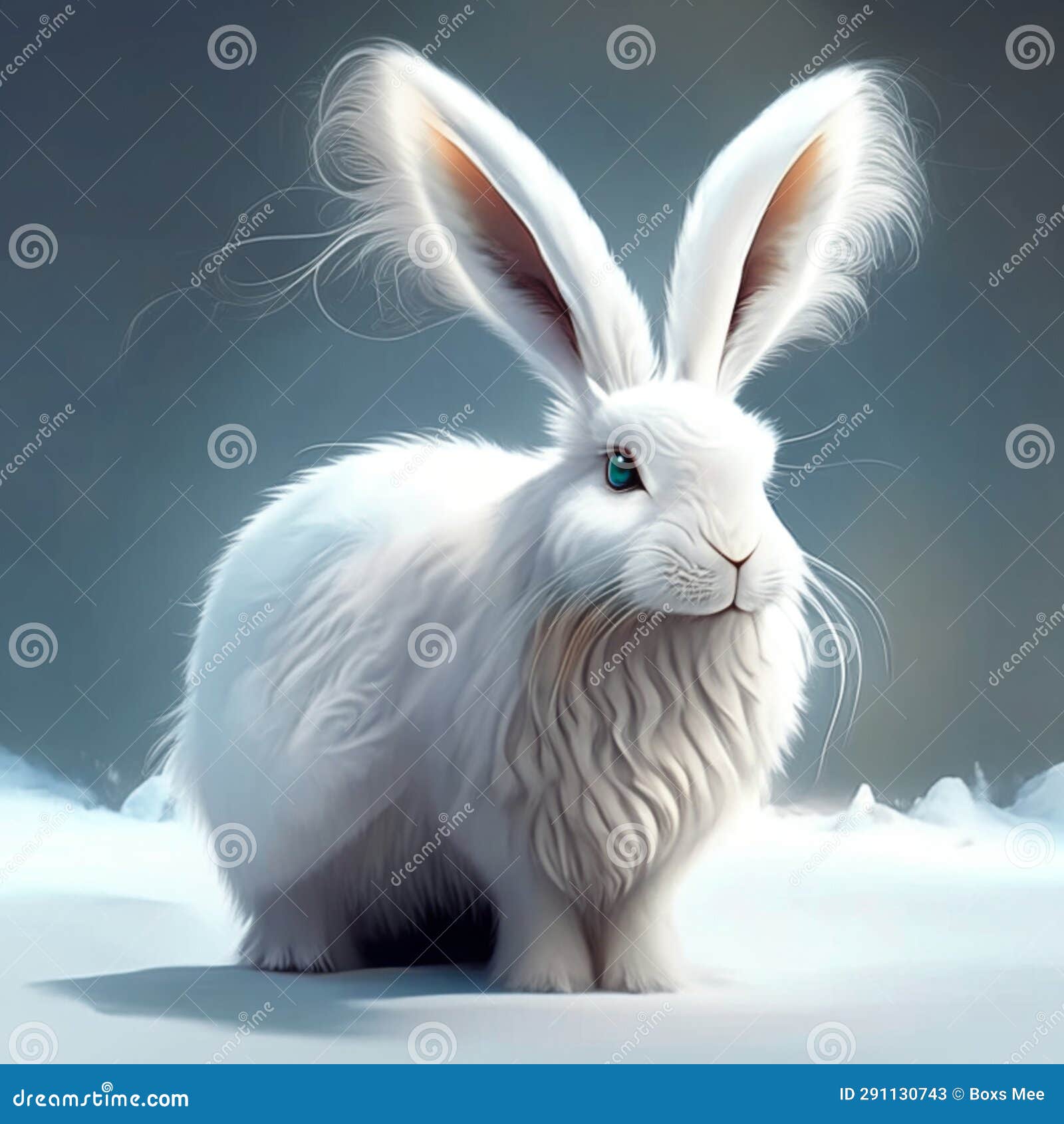 White Rabbit with Blue Eyes on a Gray Background. 3d Rendering ...