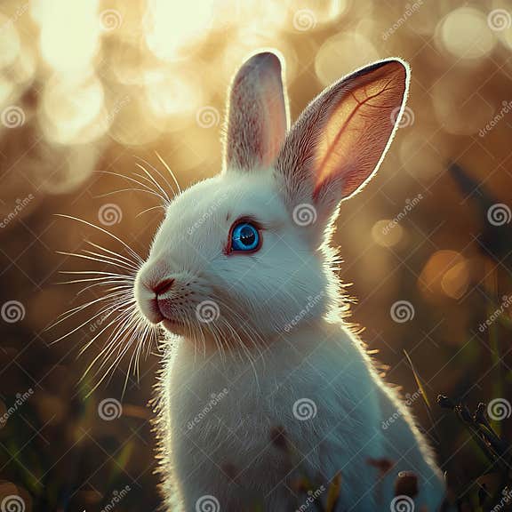 A White Rabbit with Blue Eyes Sitting in the Grass Stock Photo - Image ...