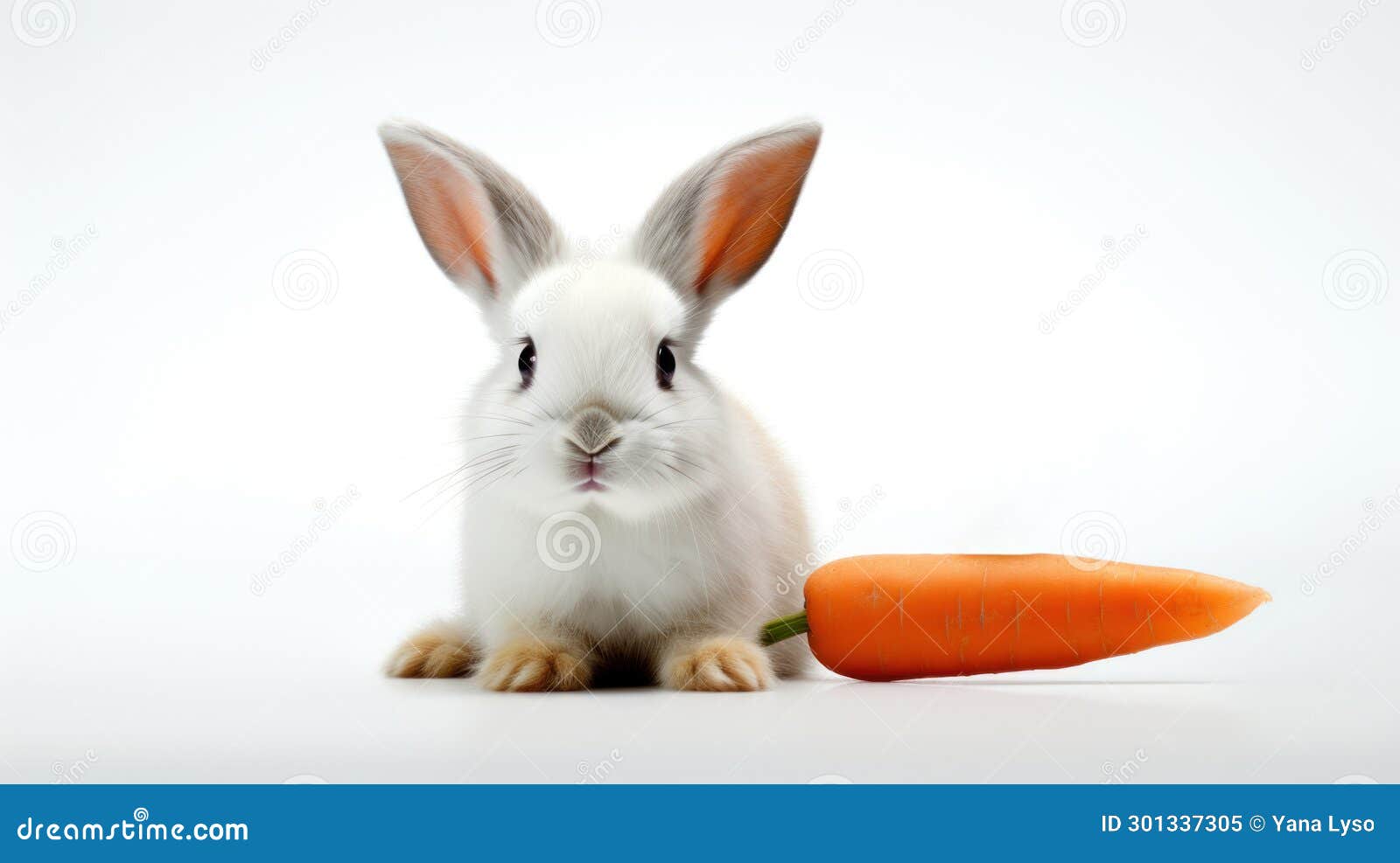 White Rabbit and Carrot on a White Background. with Copy Space. Easter ...
