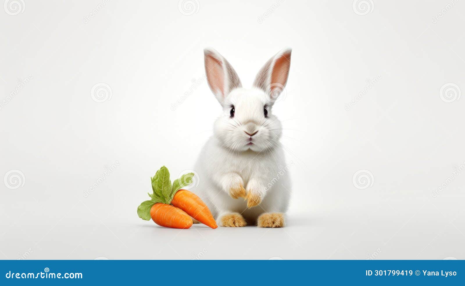 White Rabbit and Carrot on a White Background. with Copy Space. Easter ...