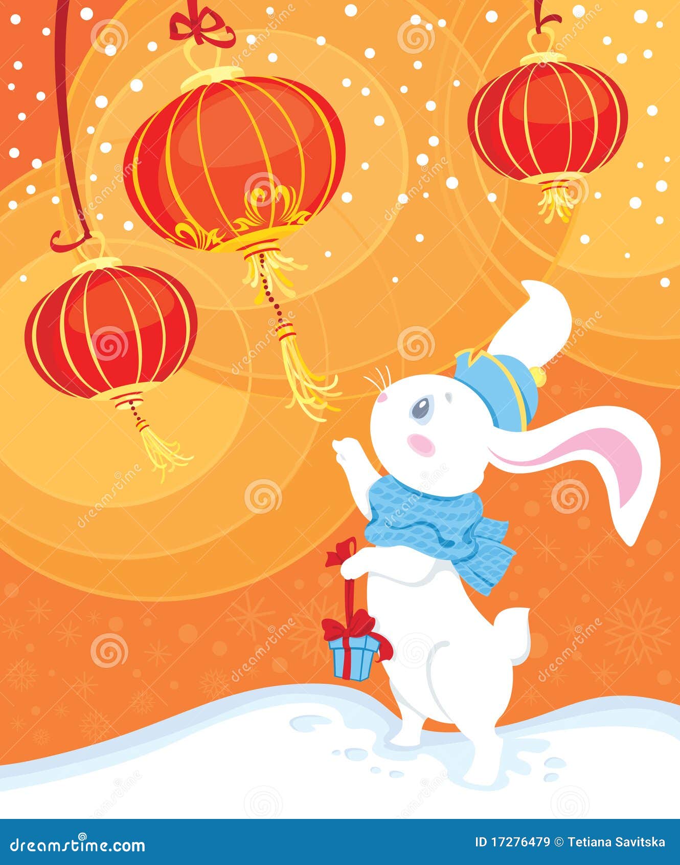 White Rabbit and Chinese Lanterns Stock Illustration - Illustration of ...