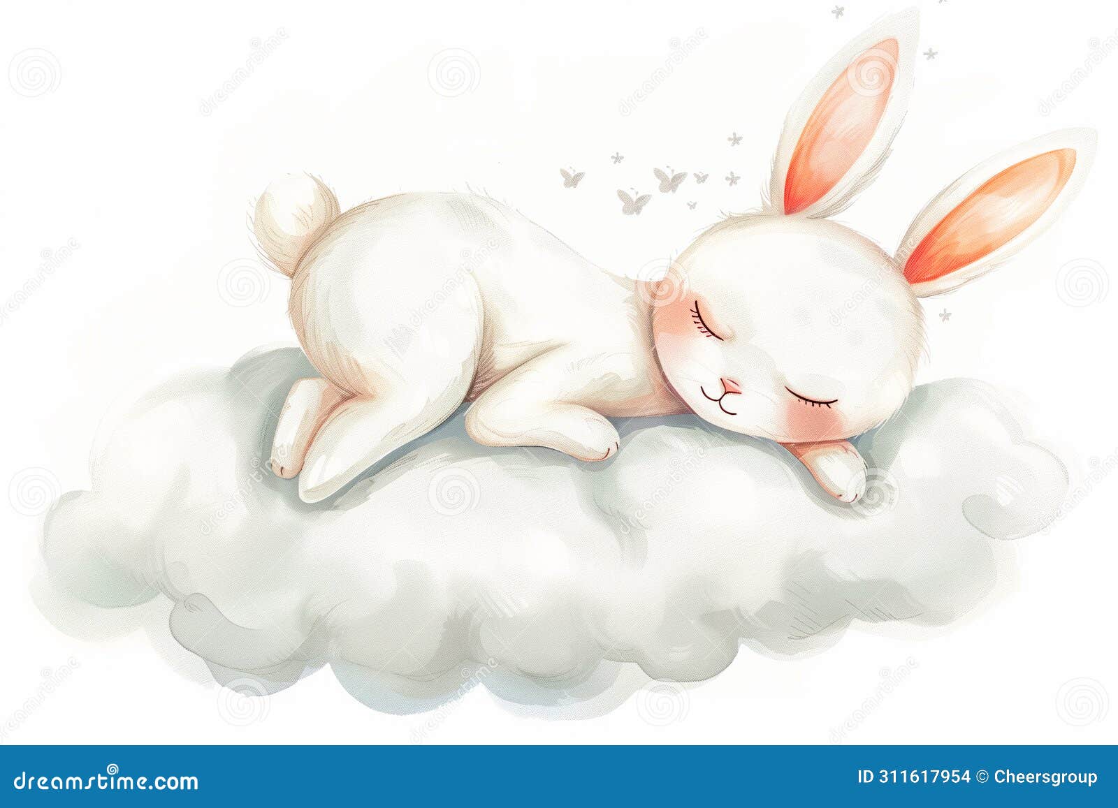 A White Rabbit is Curled Up, Sleeping Peacefully on a Fluffy Cloud in ...