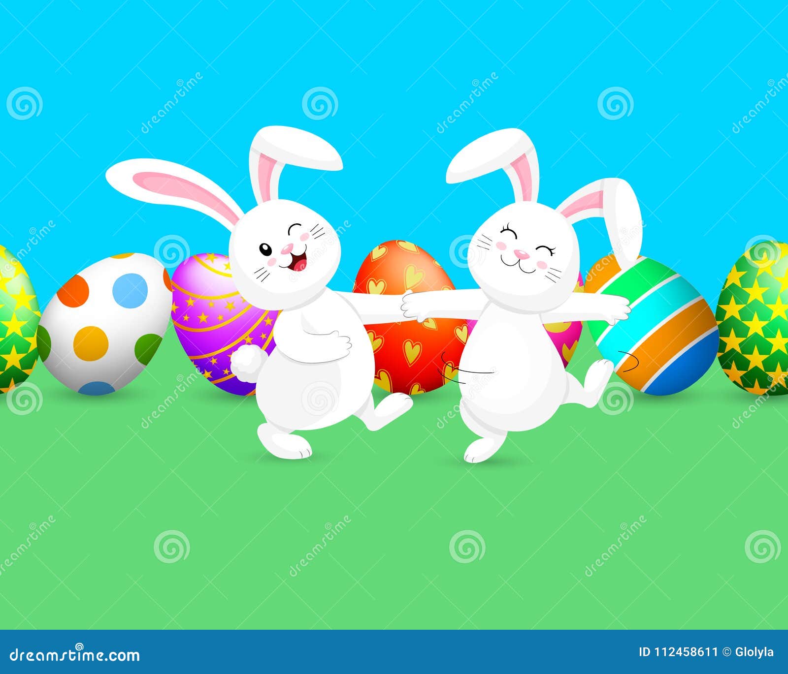 White Rabbit Dancing with Background of Easter Eggs. Stock Vector ...