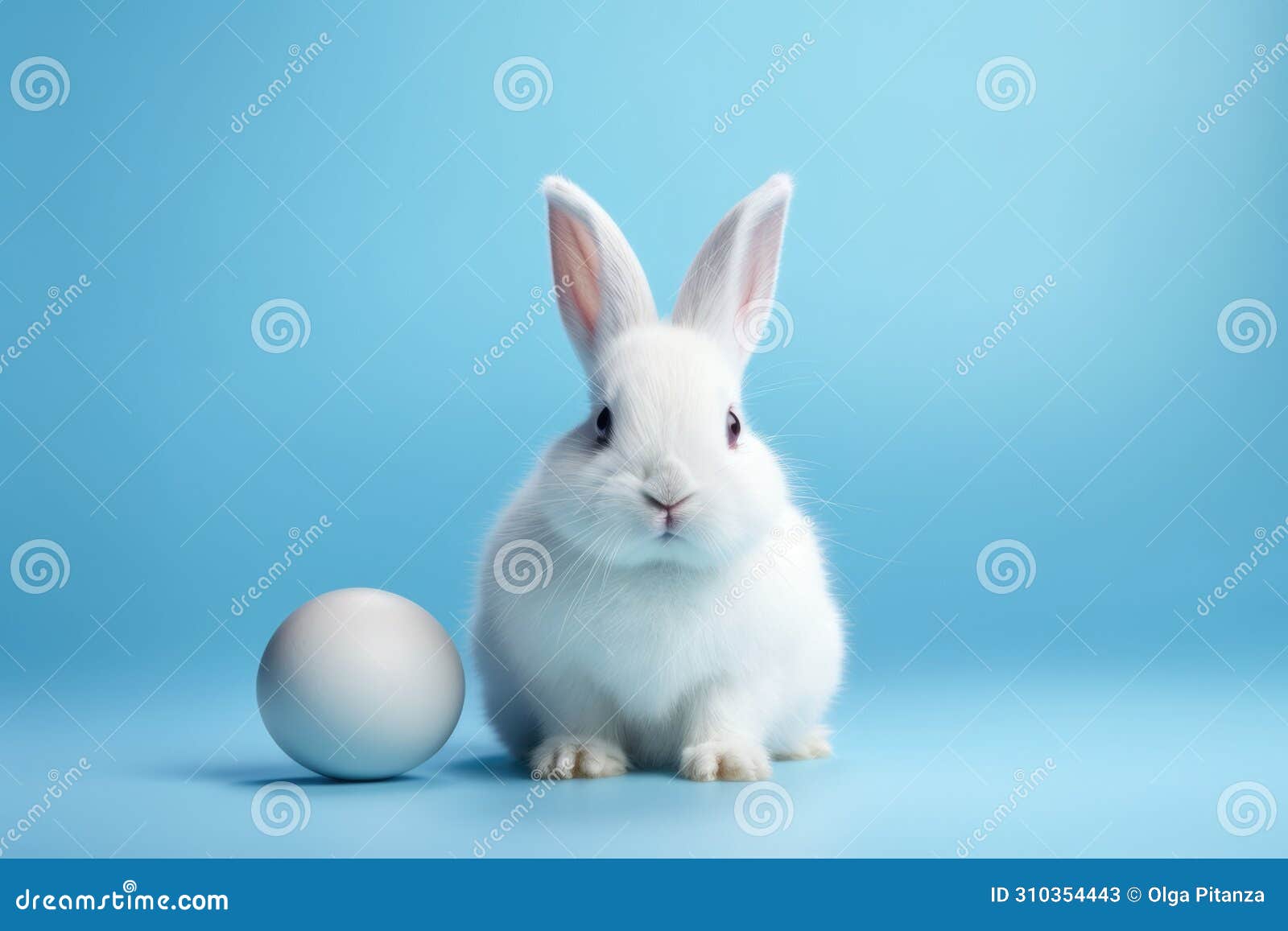 White Rabbit with a Egg on Blue Light Background Stock Illustration ...