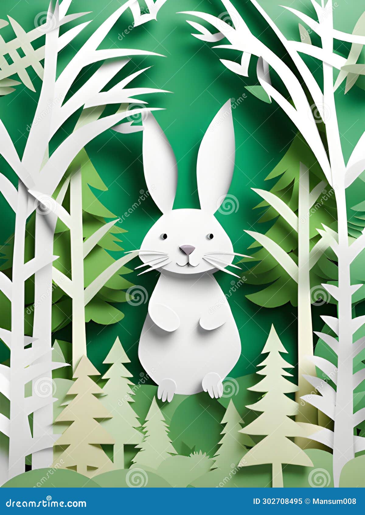 White rabbit in the forest stock illustration. Illustration of season ...