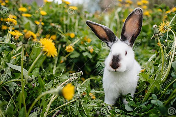 White rabbit in the garden stock photo. Image of mammal - 92686506