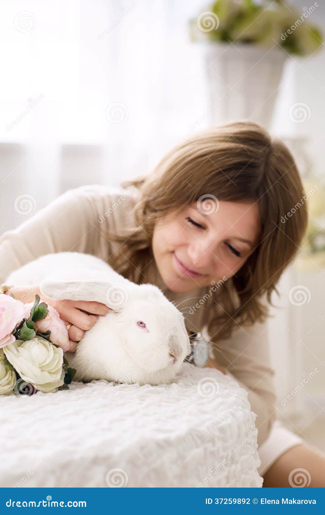 White rabbit and girl stock photo. Image of female, relations - 37259892