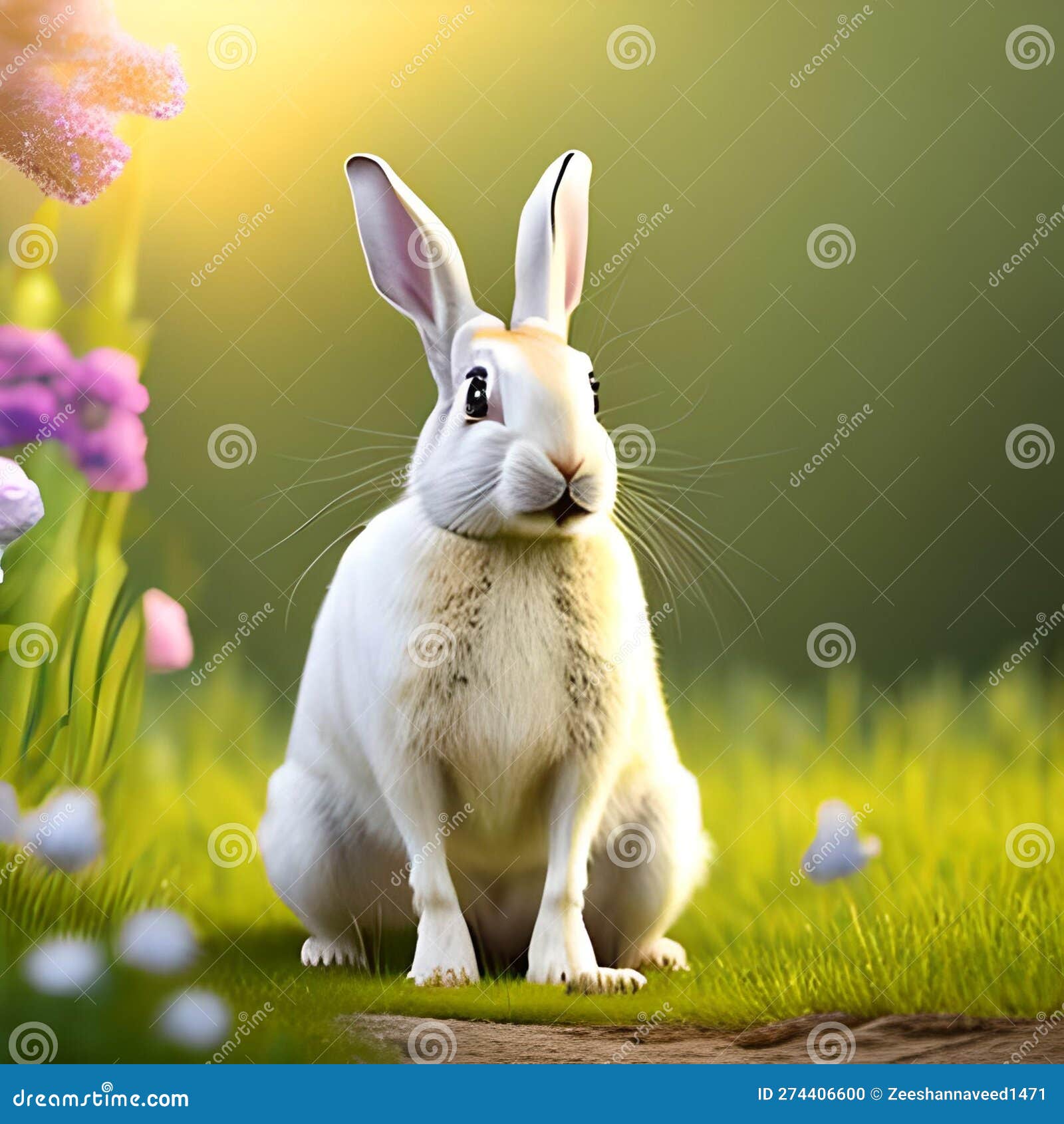 White Rabbit on Grass in Garden. Generative AI Stock Illustration ...
