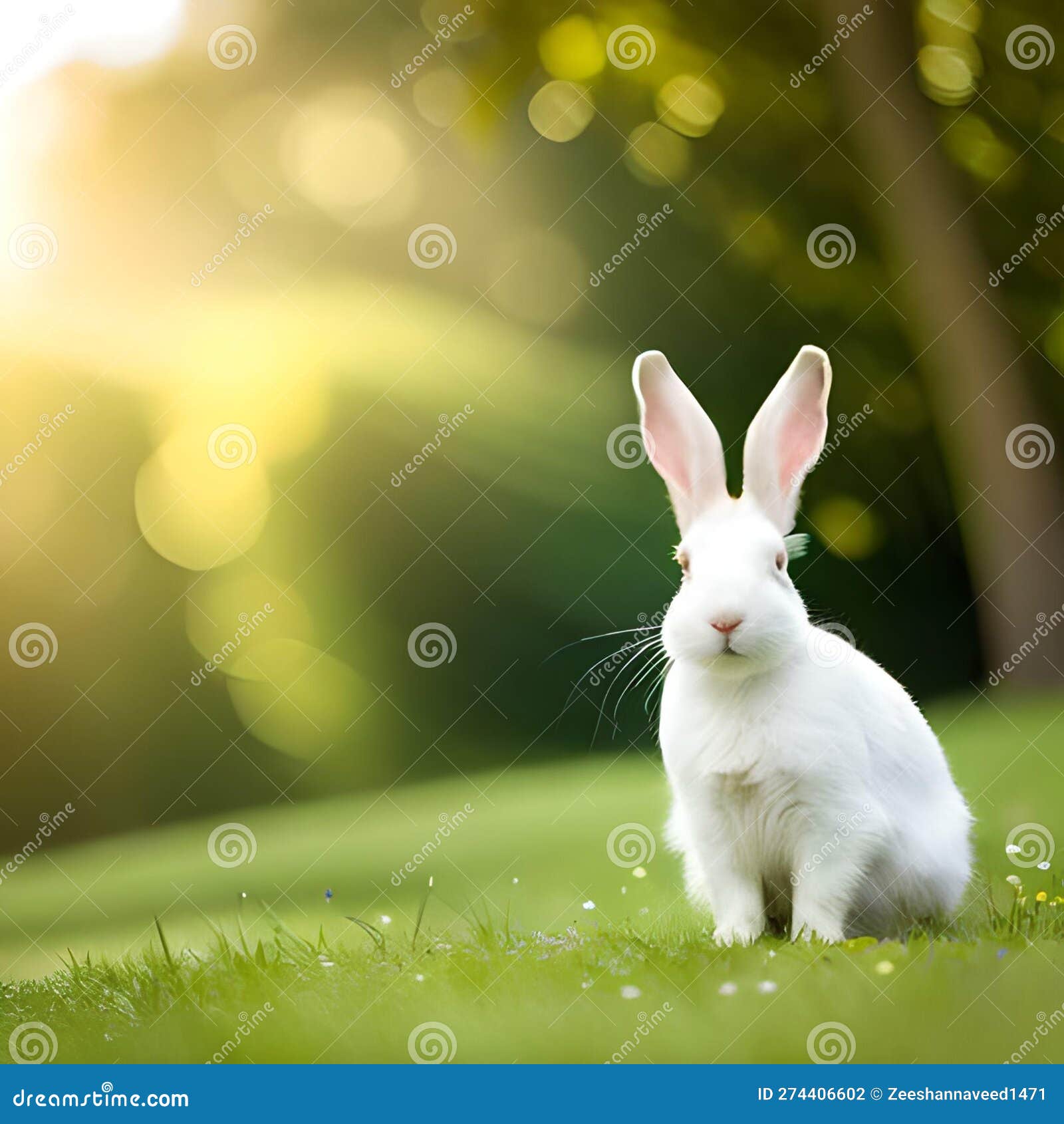 White Rabbit on Grass in Garden. Generative AI Stock Illustration ...