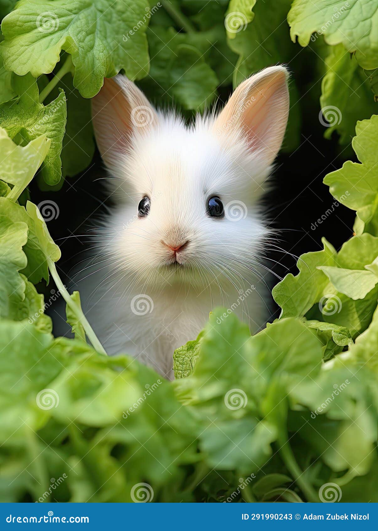 A White Rabbit in a Green Bush Stock Illustration - Illustration of ...