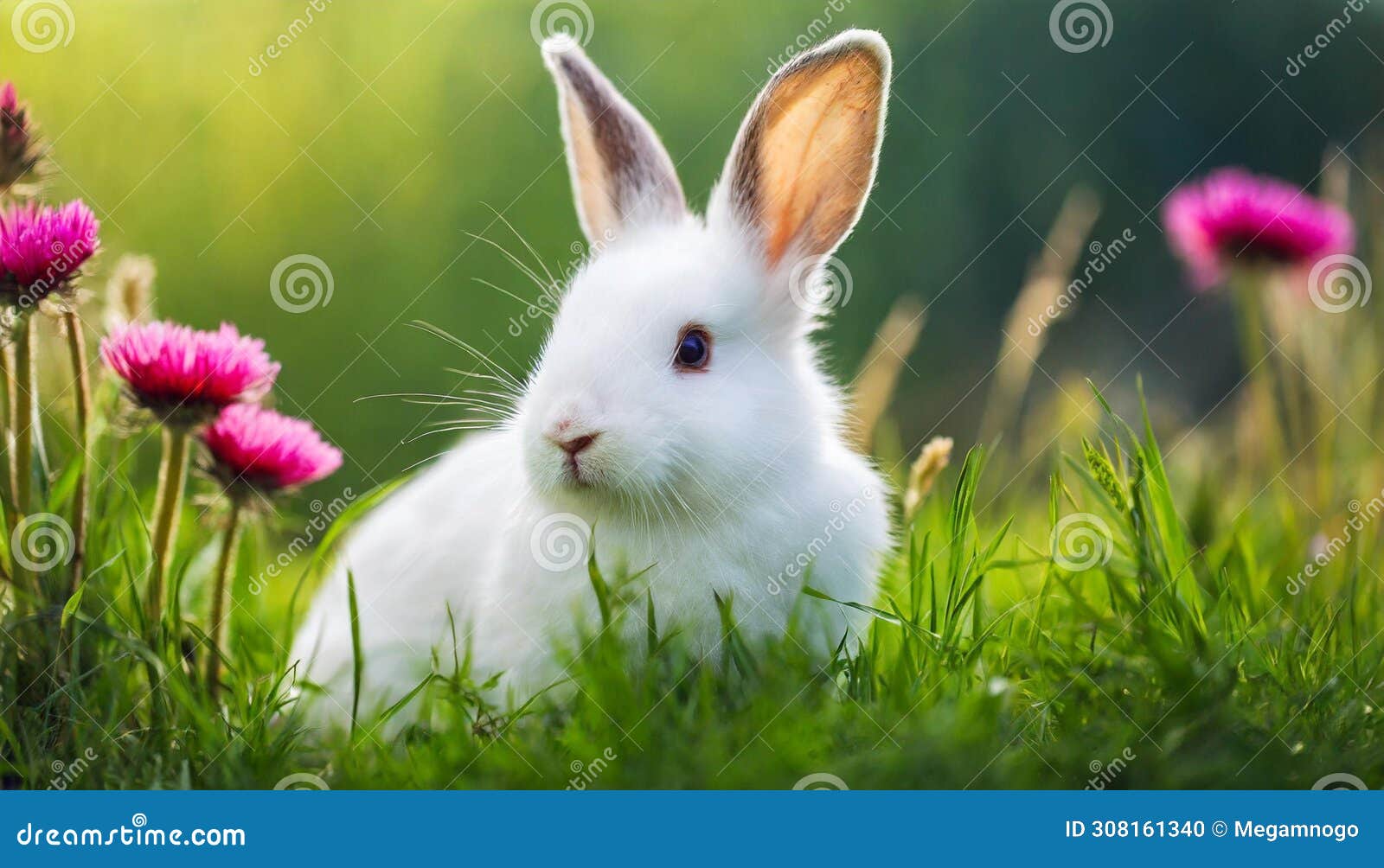 White Rabbit on Green Grass Stock Illustration - Illustration of animal ...