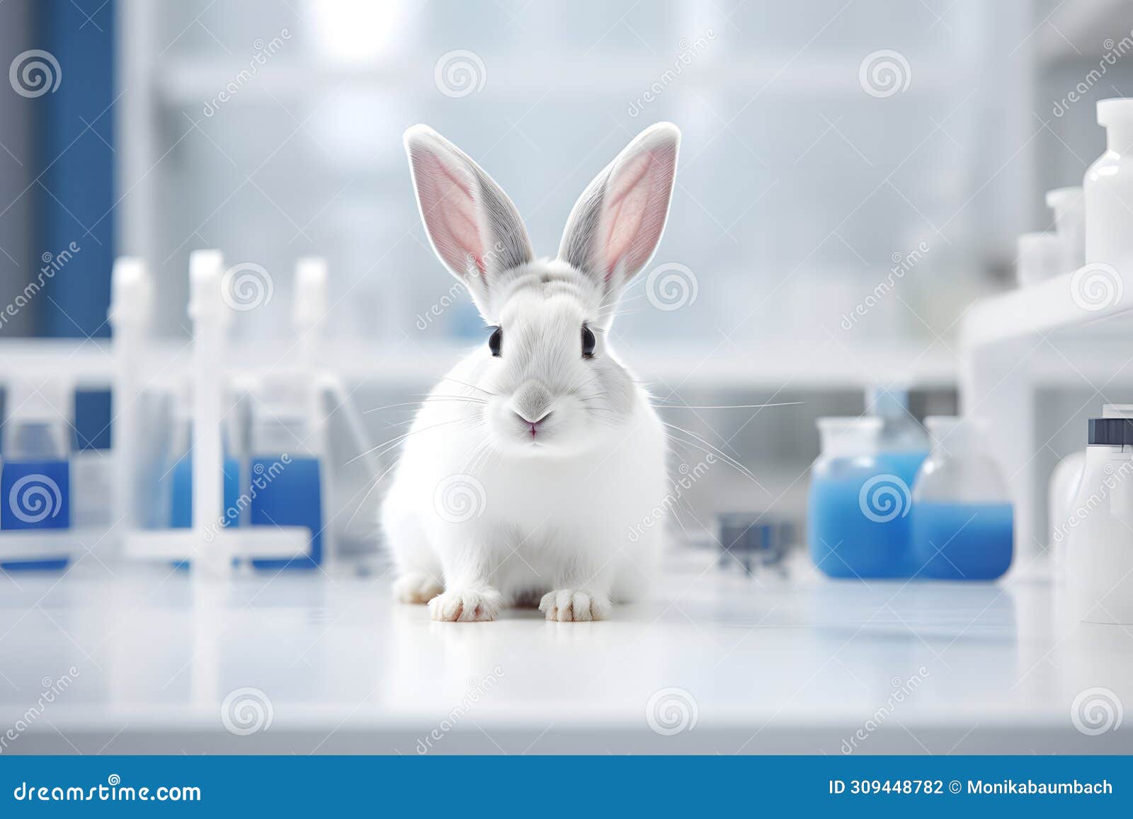 White Rabbit in Laboratory. Animal Testing for Science Stock ...