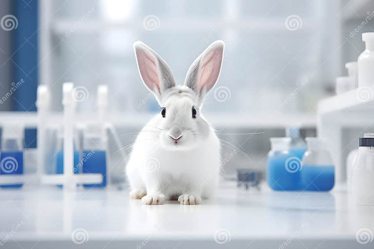 White Rabbit in Laboratory. Animal Testing for Science Stock ...