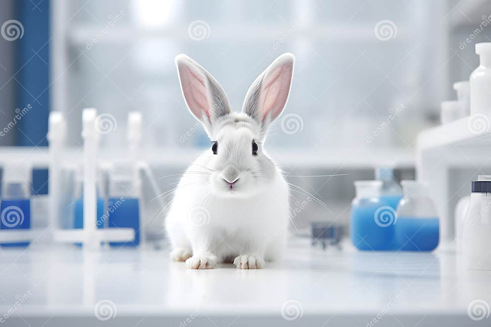 White Rabbit in Laboratory. Animal Testing for Science Stock ...