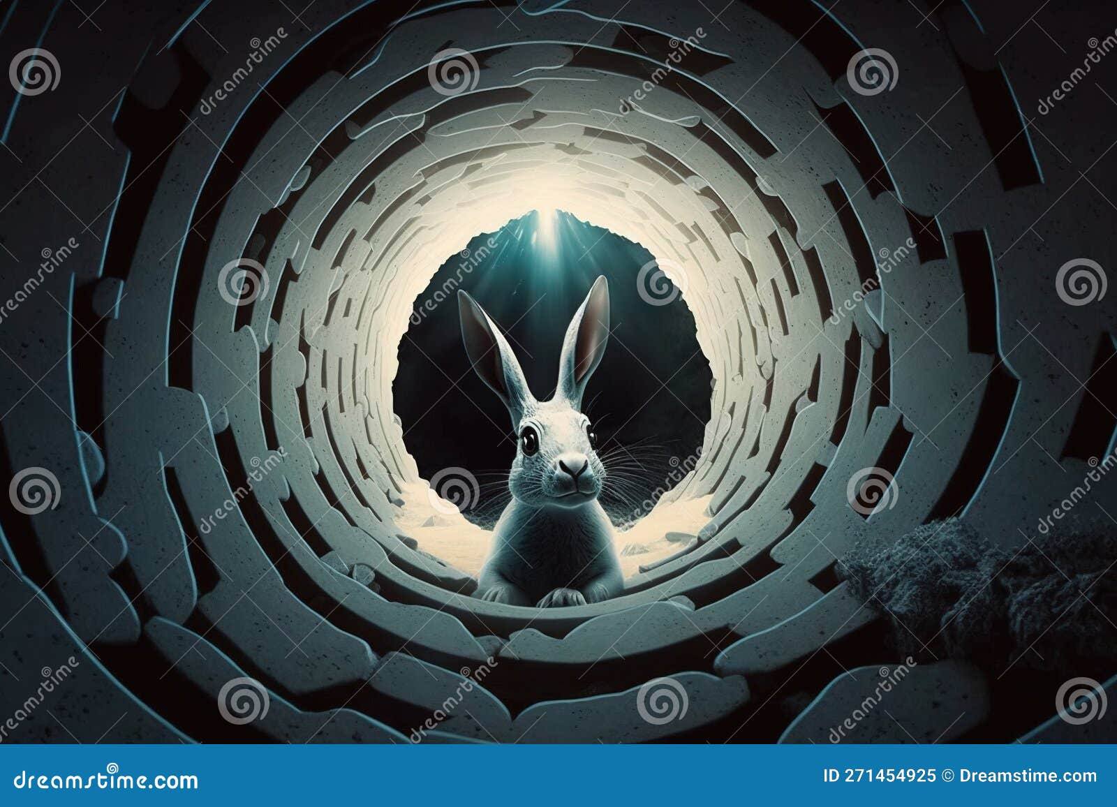 A White Rabbit Looks into Its Burrow Hole To See How Deep it is .Ai ...