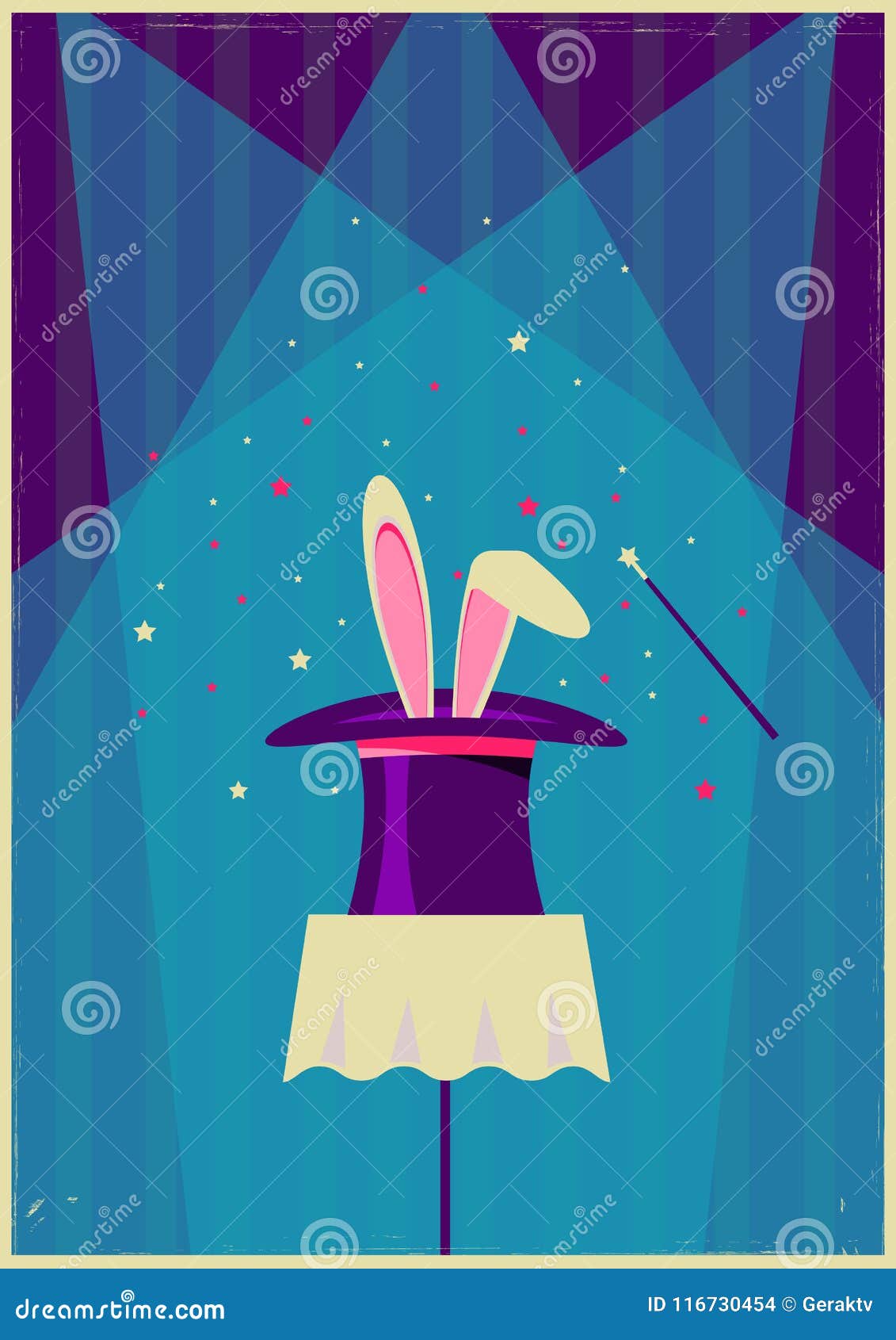 White Rabbit in Magical Hat.Vector Old Poster of Magic Show Stock ...