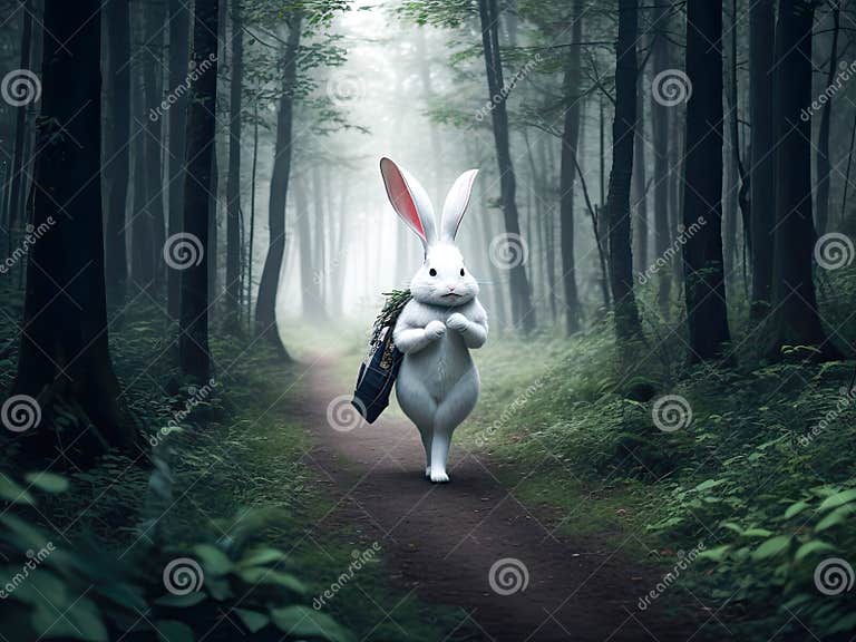 White Rabbit in a Mysterious Forest Stock Image - Image of springtime ...