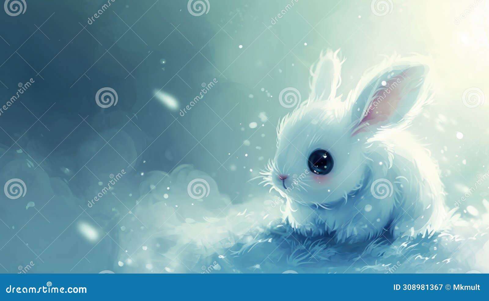 White Rabbit Sitting in Snow Stock Image - Image of landscape, pristine ...