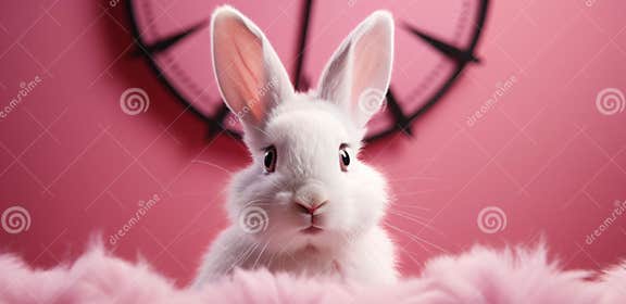 White Rabbit with Pink Bow White Rabbit on Pink White Rabbit on Pink ...