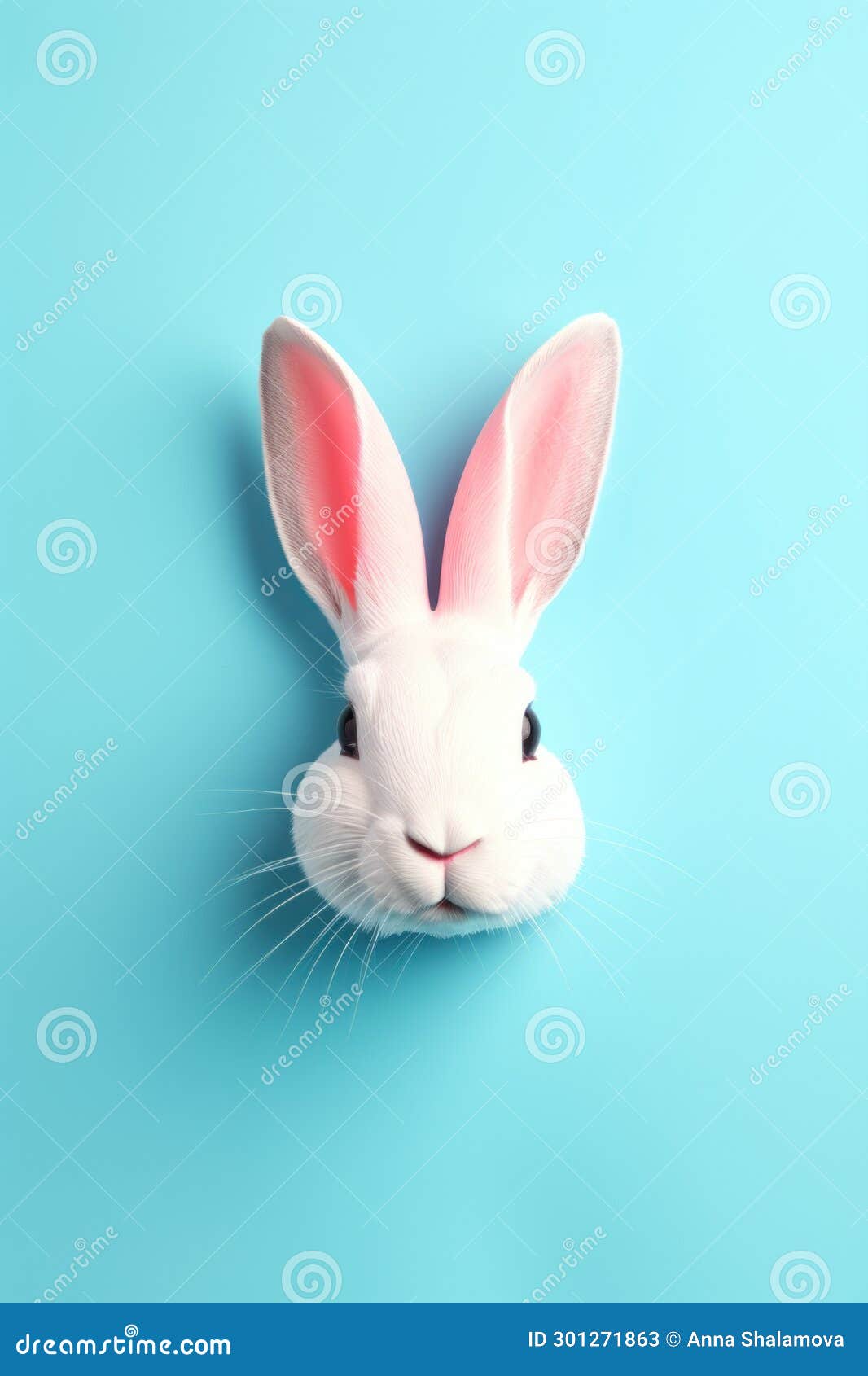 A White Rabbit with Pink Ears on Blue. Stock Image - Image of ...
