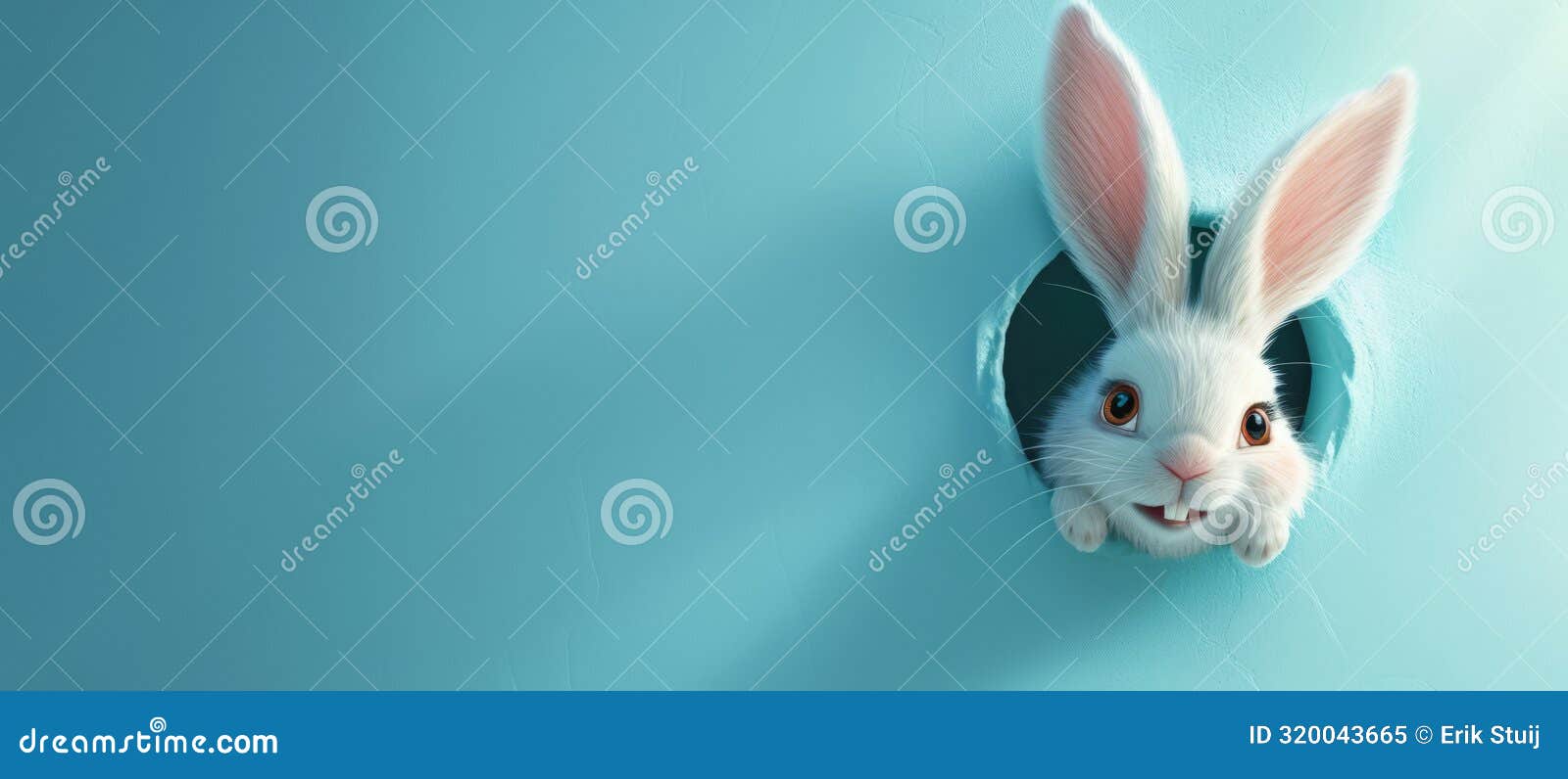 White Rabbit, Pixar Style, on Pastel Blue Background, with Copy Space ...