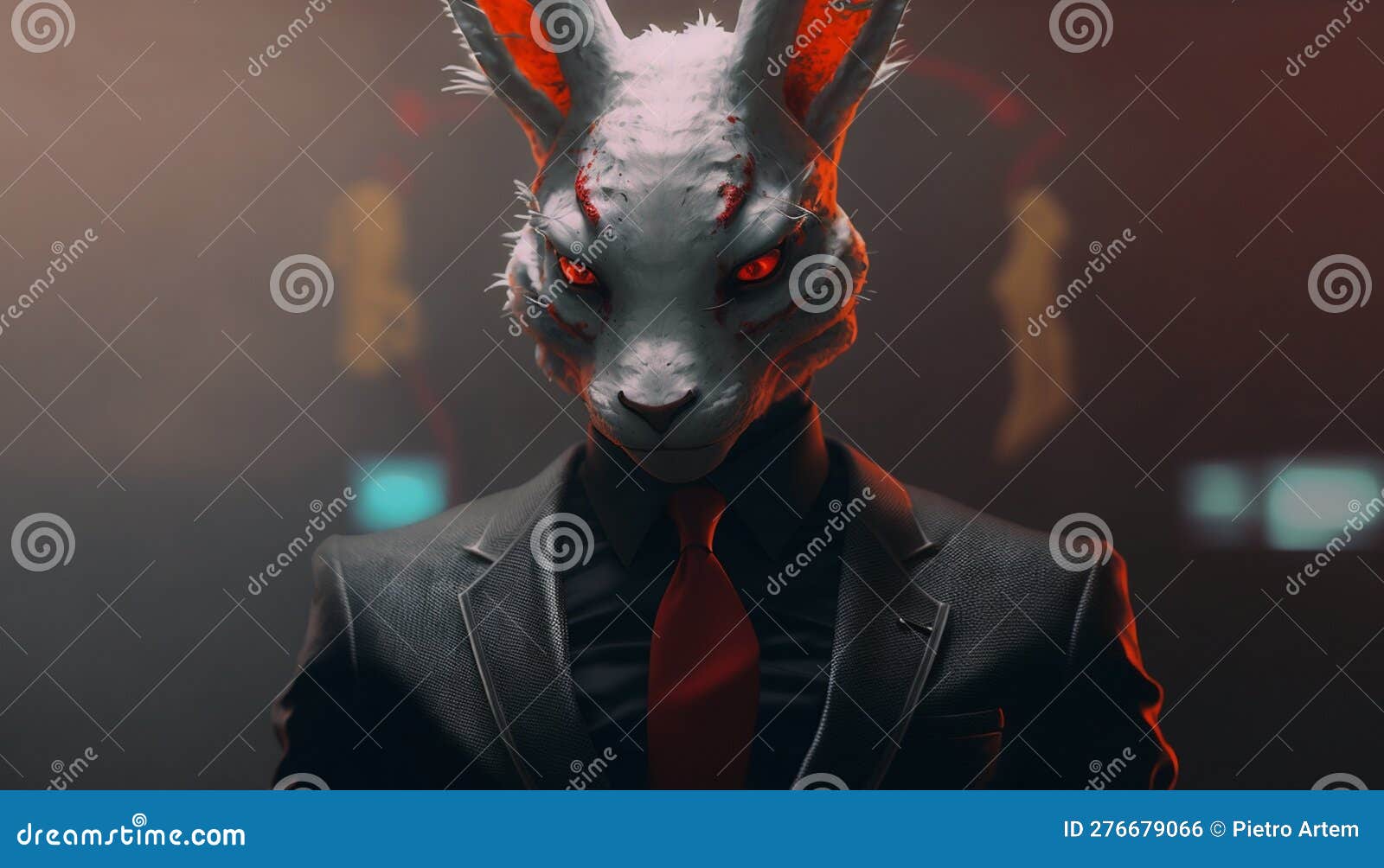 White Rabbit Red Eyes Evil Face, Generative AI Stock Illustration ...