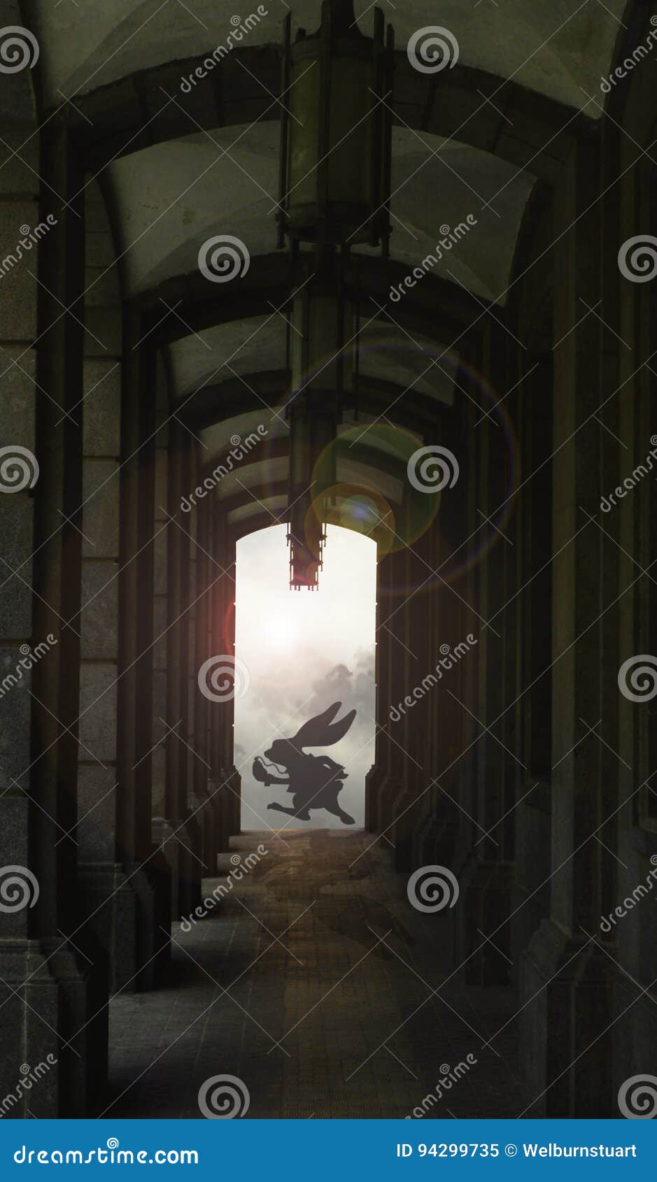 White Rabbit Running Past Dark Passage Stock Illustration ...