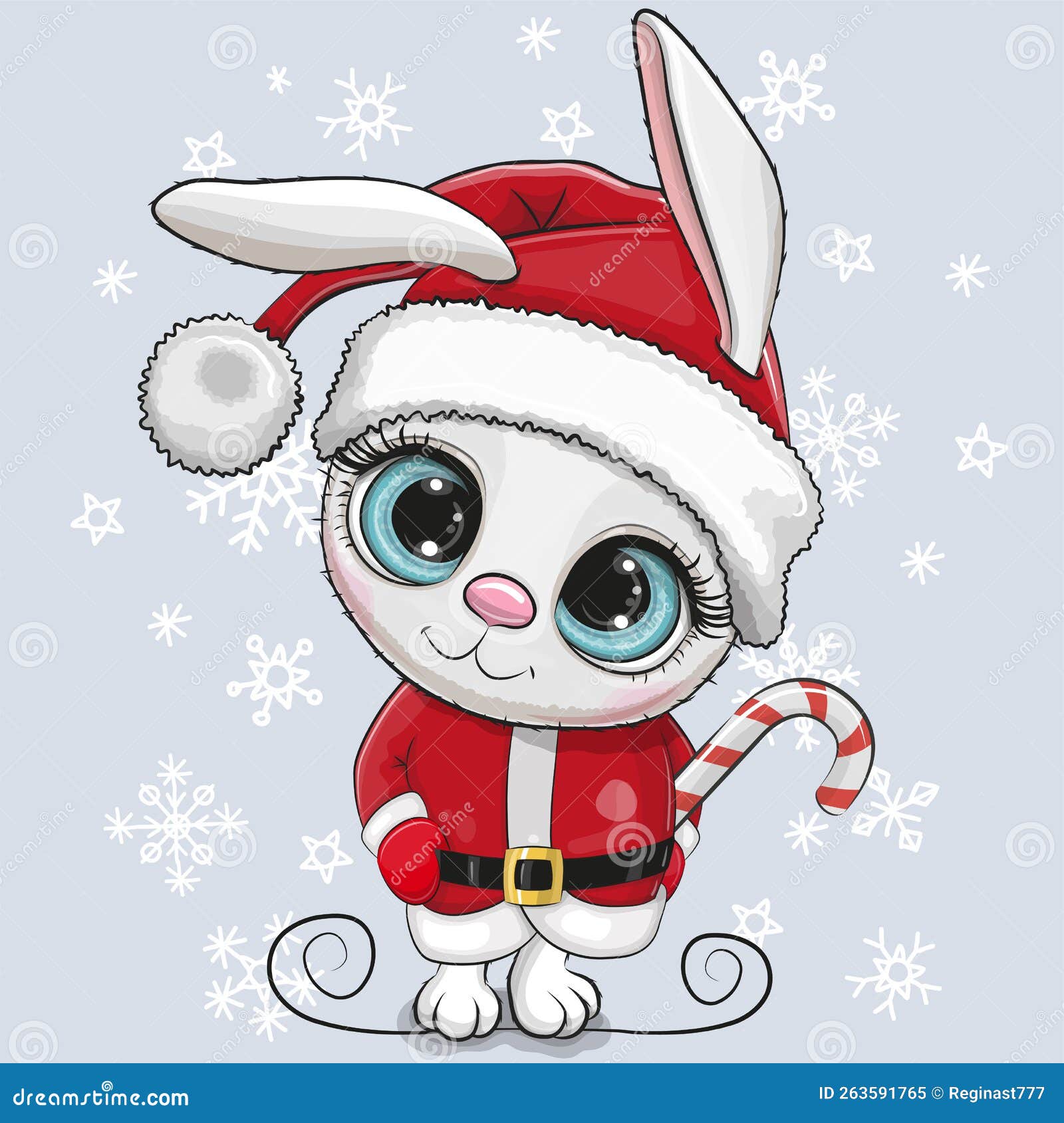 White Rabbit in a Santa Hat on a Blue Background Stock Vector ...