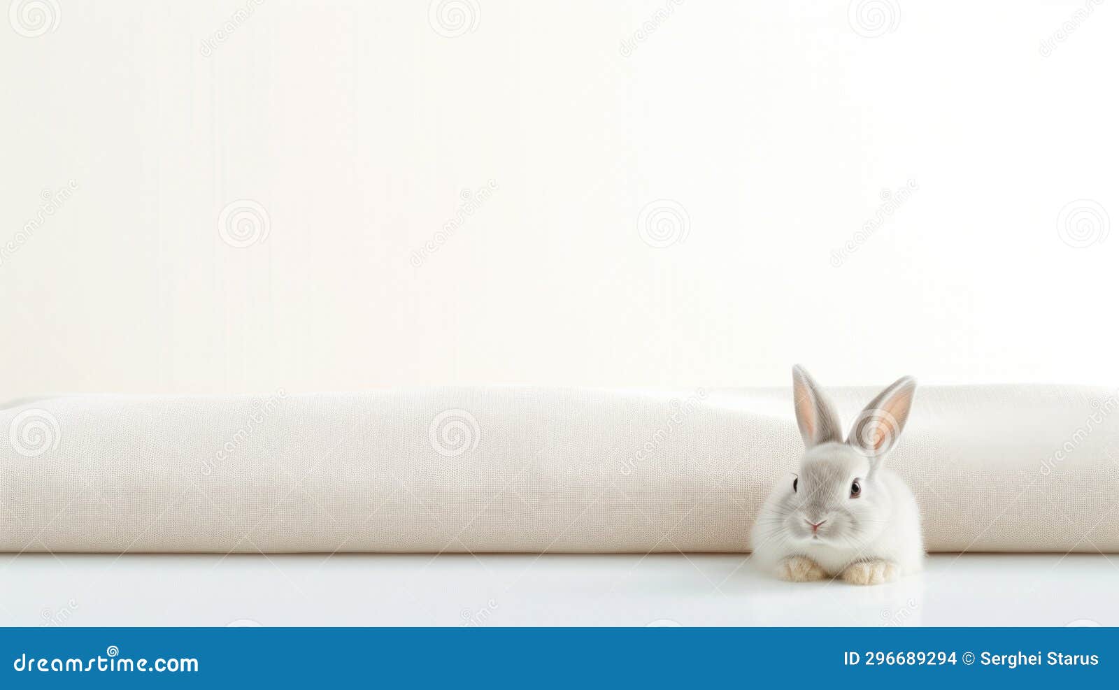 A White Rabbit Sitting on Top of a Bed, AI Stock Photo - Image of shot ...