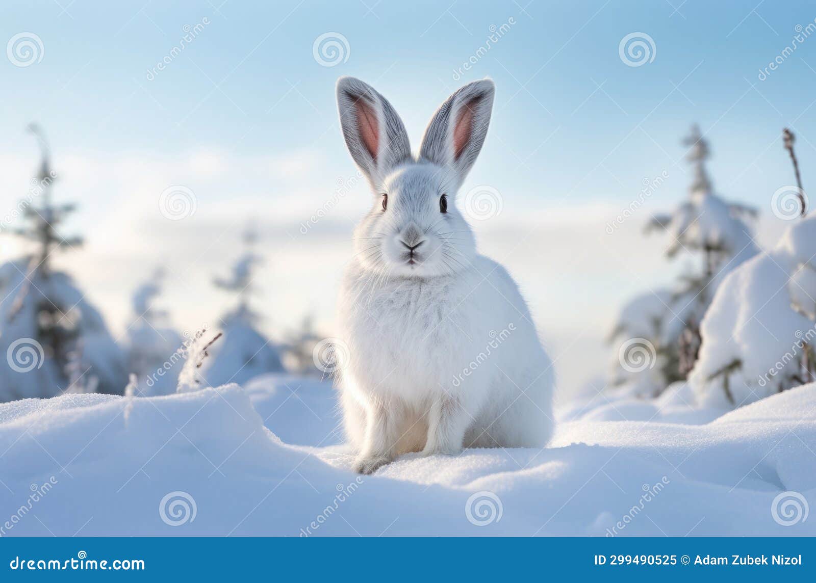 A white rabbit in the snow stock image. Image of cute - 299490525