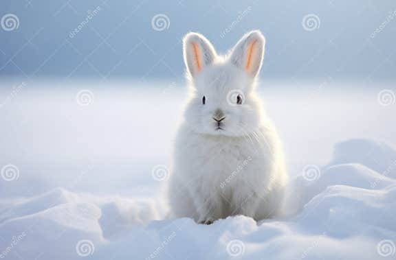 A white rabbit in the snow stock illustration. Illustration of winter ...