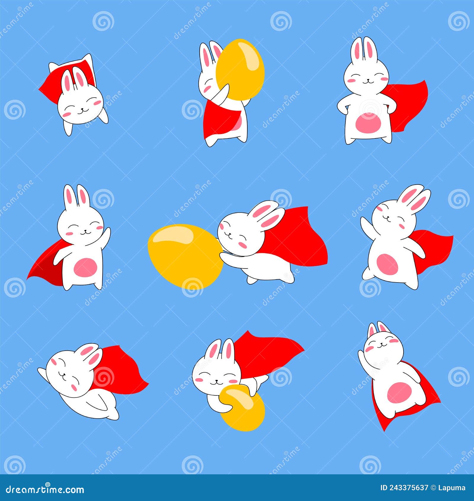 White Rabbit in a Superhero Costume. Vector Character in Various Poses ...
