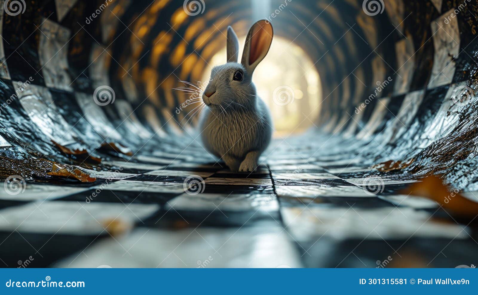 White Rabbit in Tunnel with Victorian Square Pattern. Made with ...