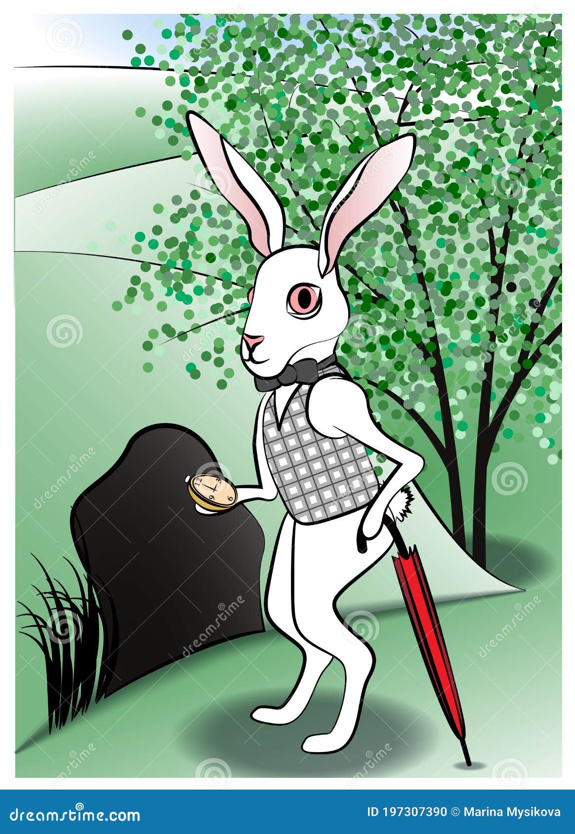 White rabbit with clock stock vector. Illustration of classic - 197307390