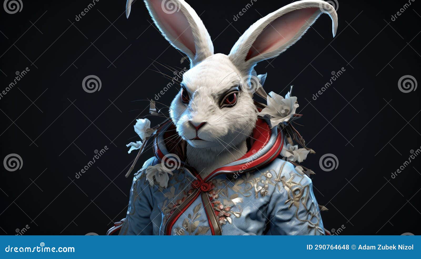 A White Rabbit Wearing a Blue Coat Stock Illustration - Illustration of ...