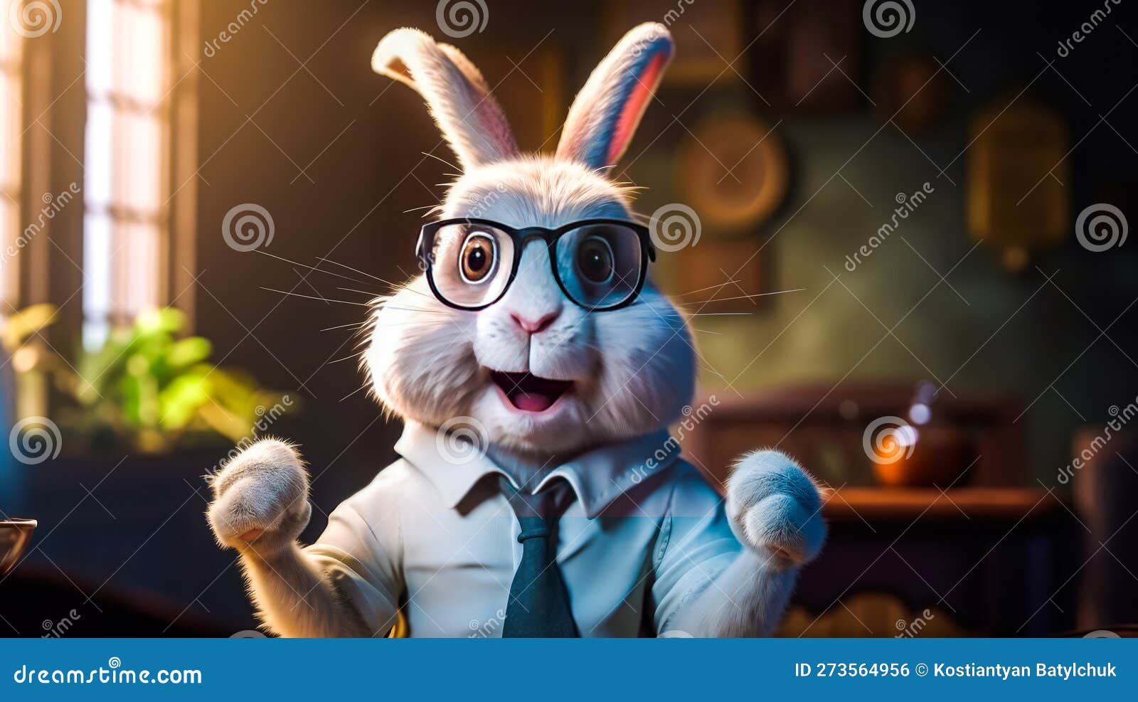 White Rabbit Wearing Glasses and Tie. Generative AI Stock Illustration ...
