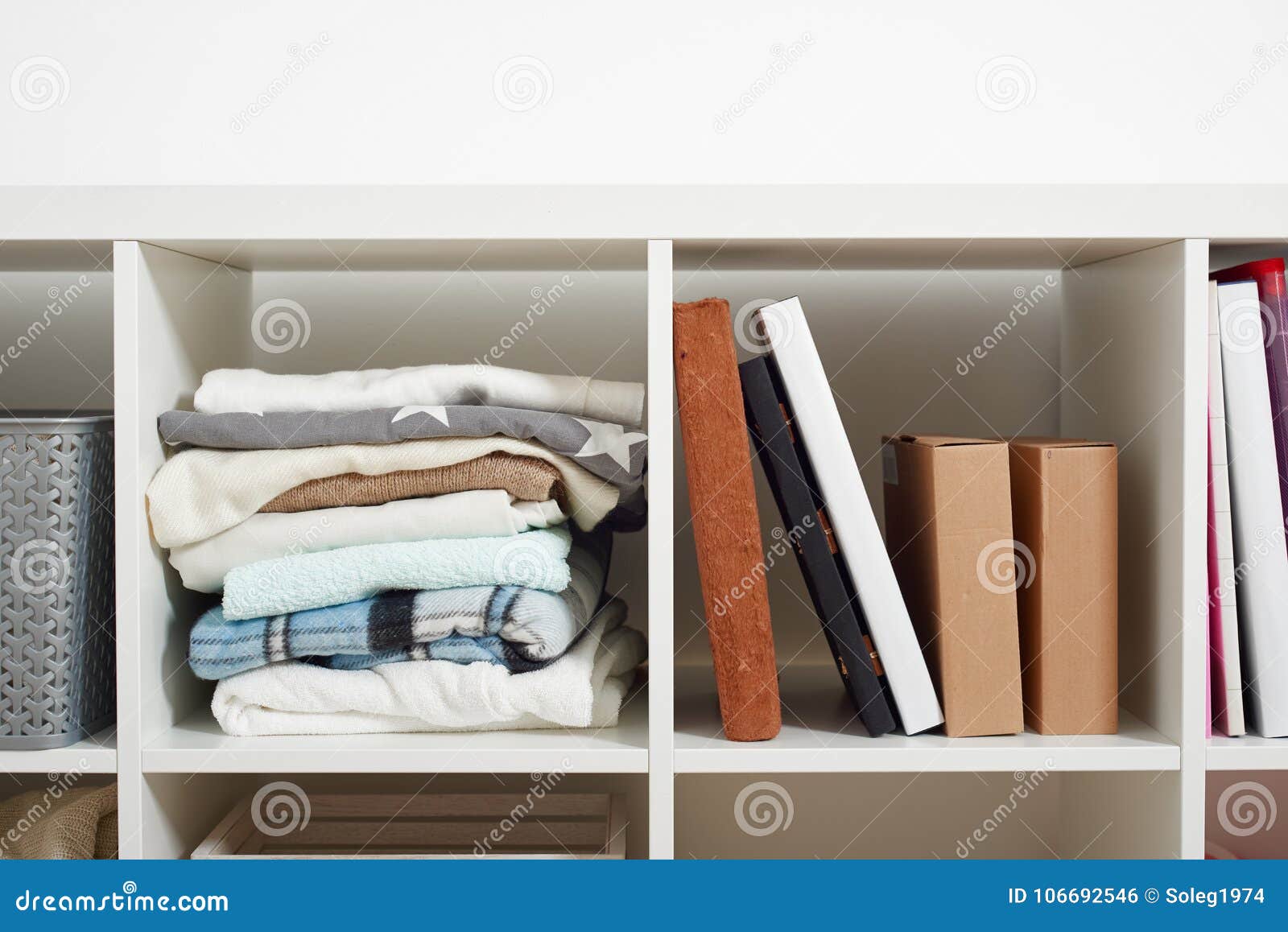 White Rack with Shelves Full of Stuff Stock Photo - Image of consumer ...