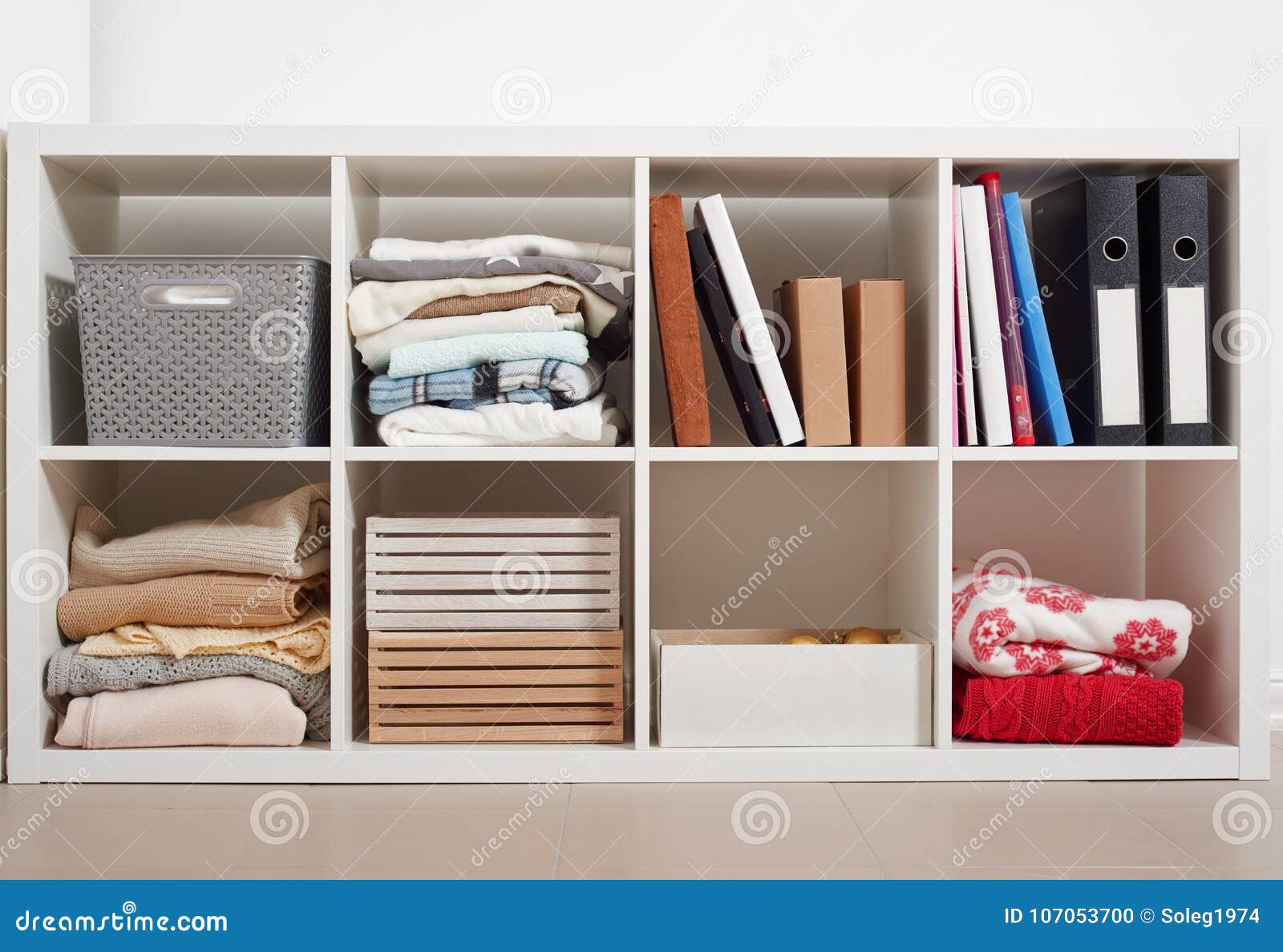 White Rack with Shelves Full of Stuff Stock Photo - Image of interior ...