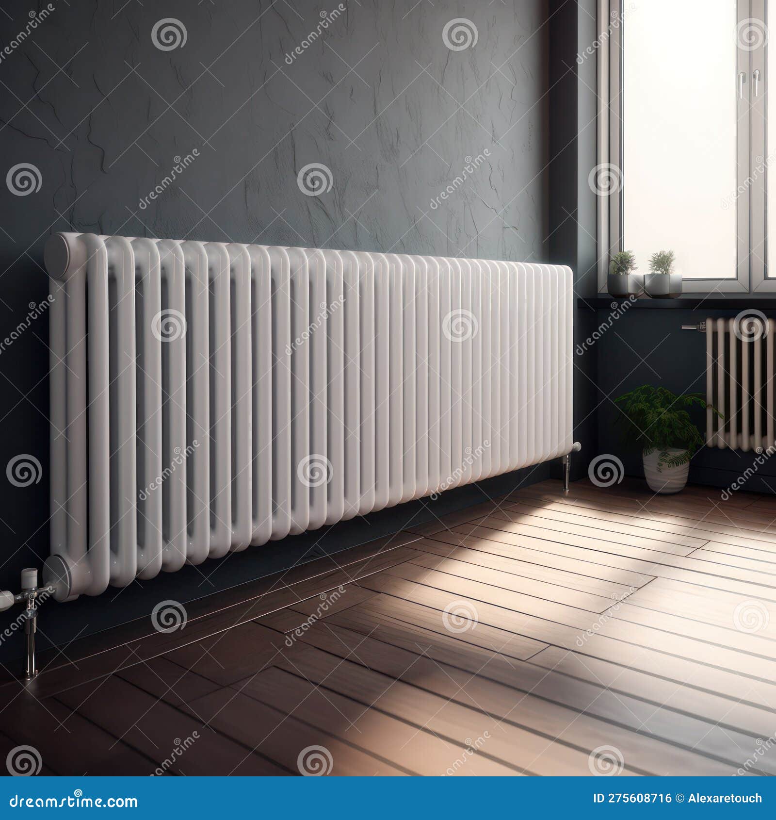 White Radiator with Temperature Control Valve. Central Heating Battery ...