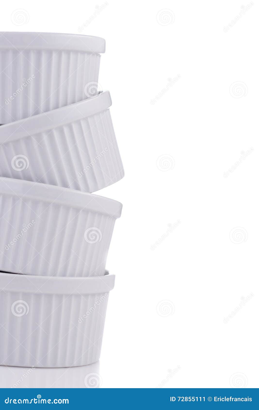 White Ramekin Dishes Very Unstable Stack Close-up Isolated on White ...