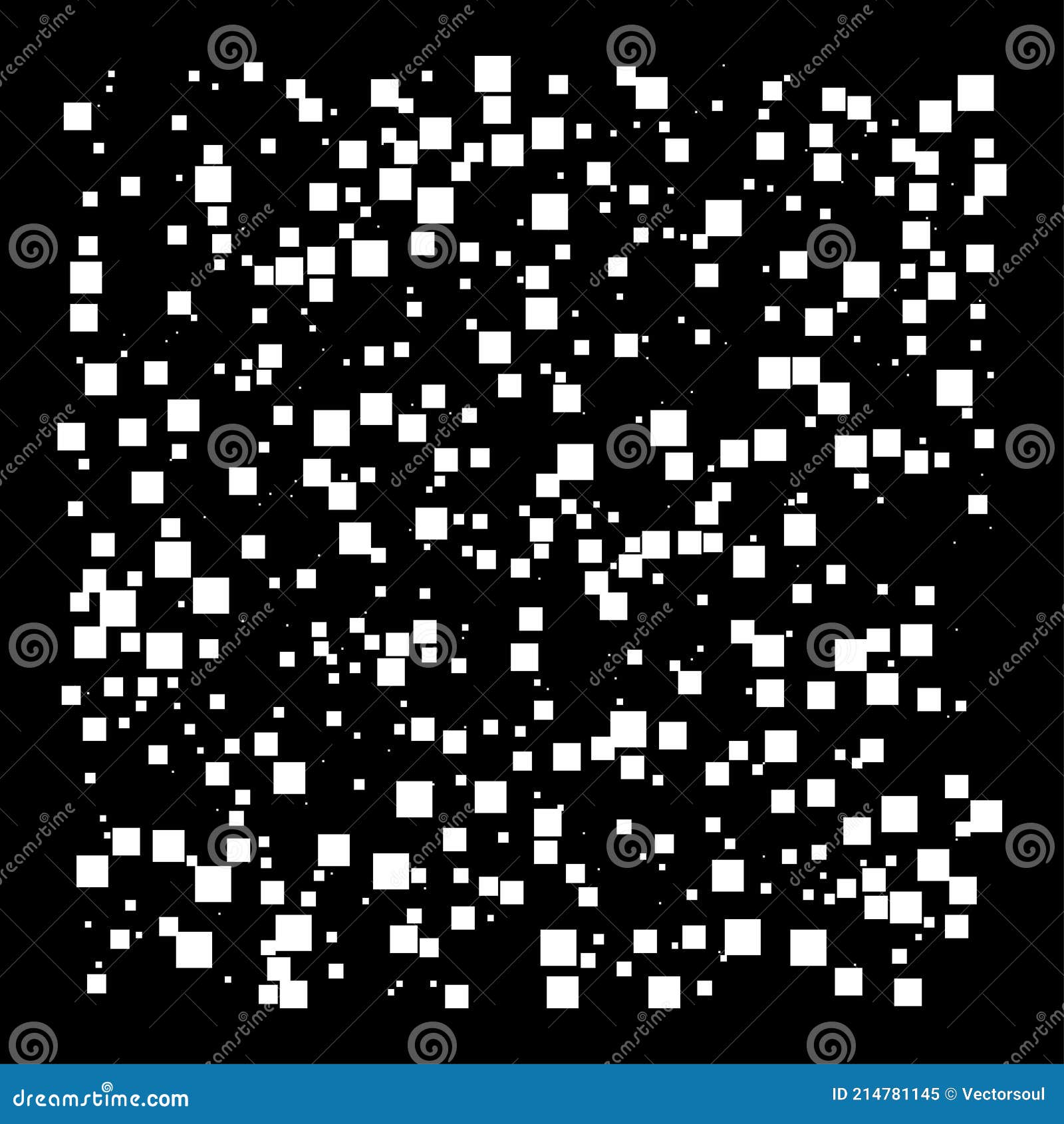 White Random Squares, Checkered Pattern Over Black Backdrop Stock ...