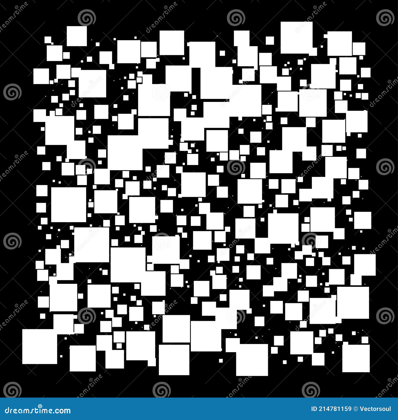 White Random Squares, Checkered Pattern Over Black Backdrop Stock ...