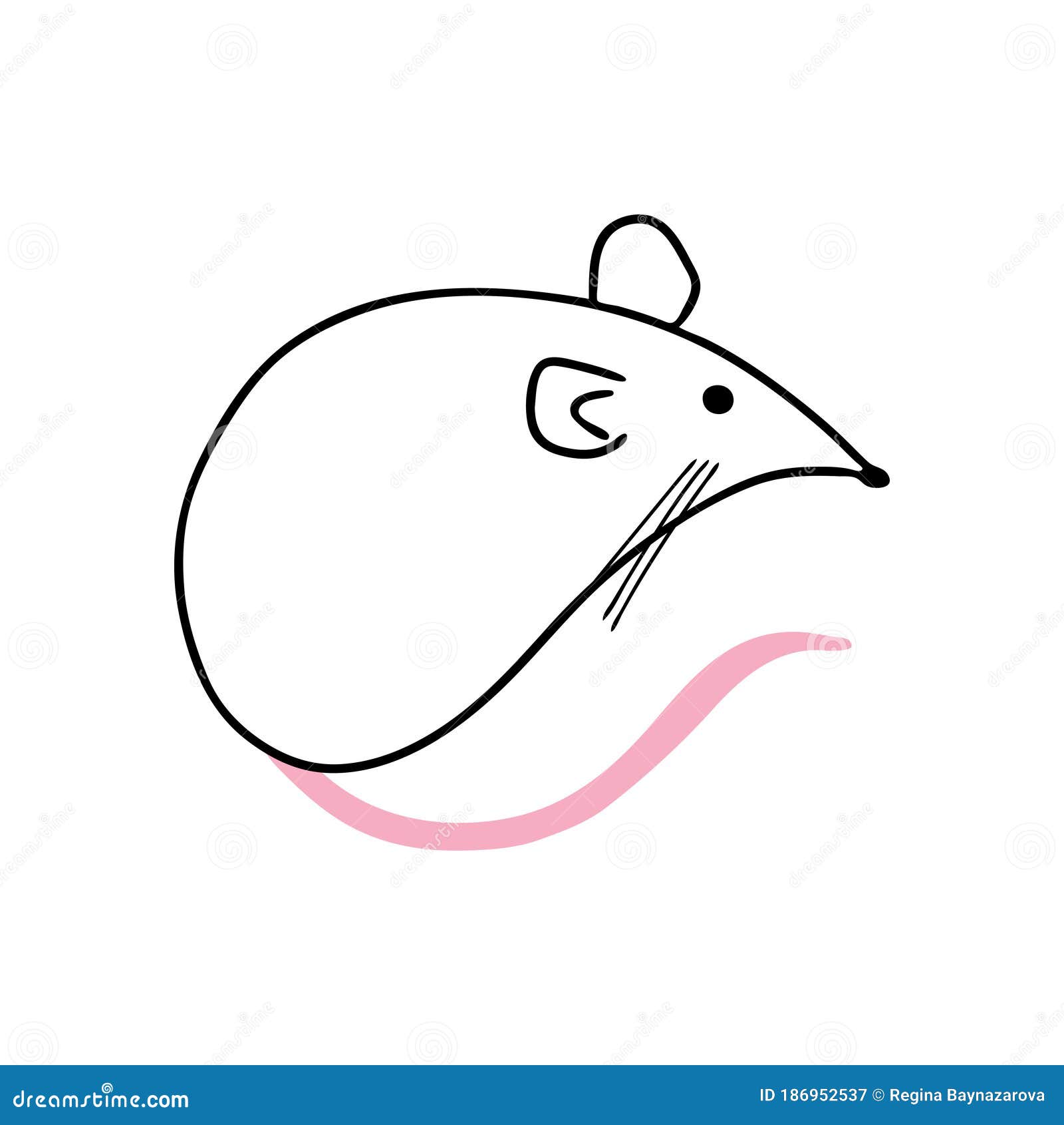 A White Rat with a Pink Doodle Tail. Stock Vector - Illustration of ...