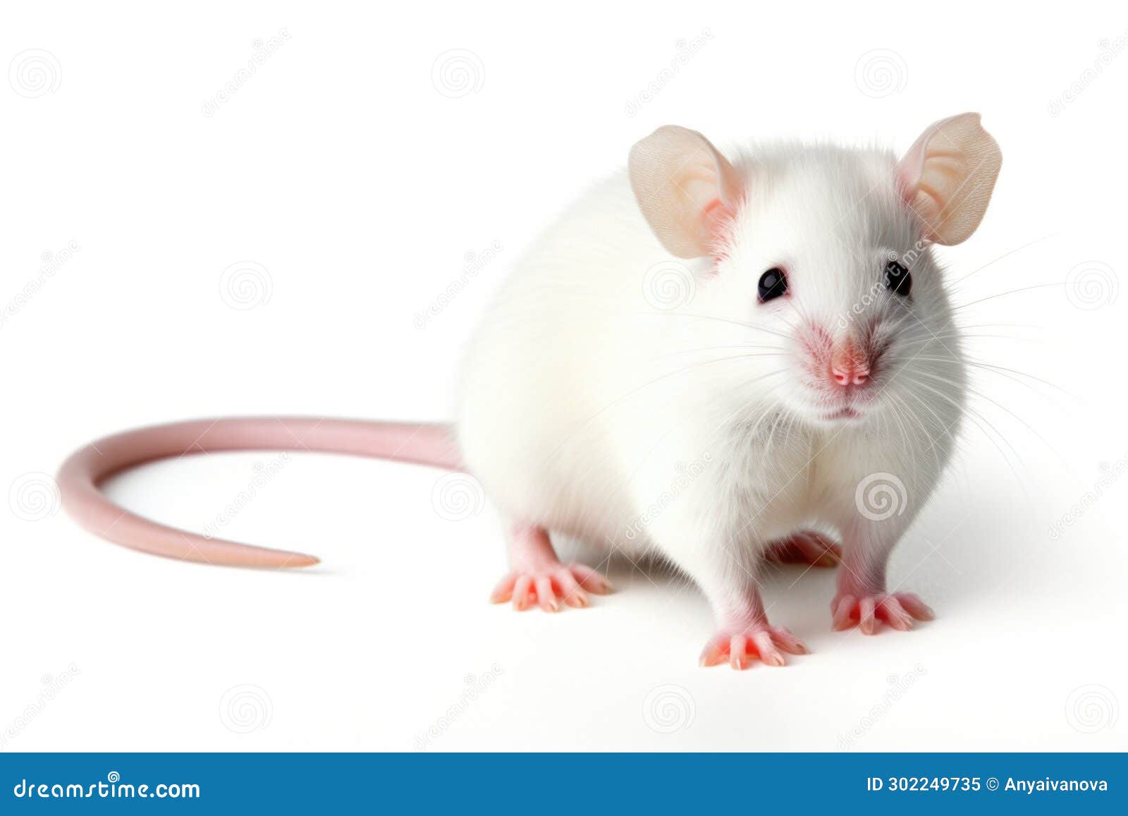 A White Rat with Pink Feet on a White Surface, Laboratory Animal ...