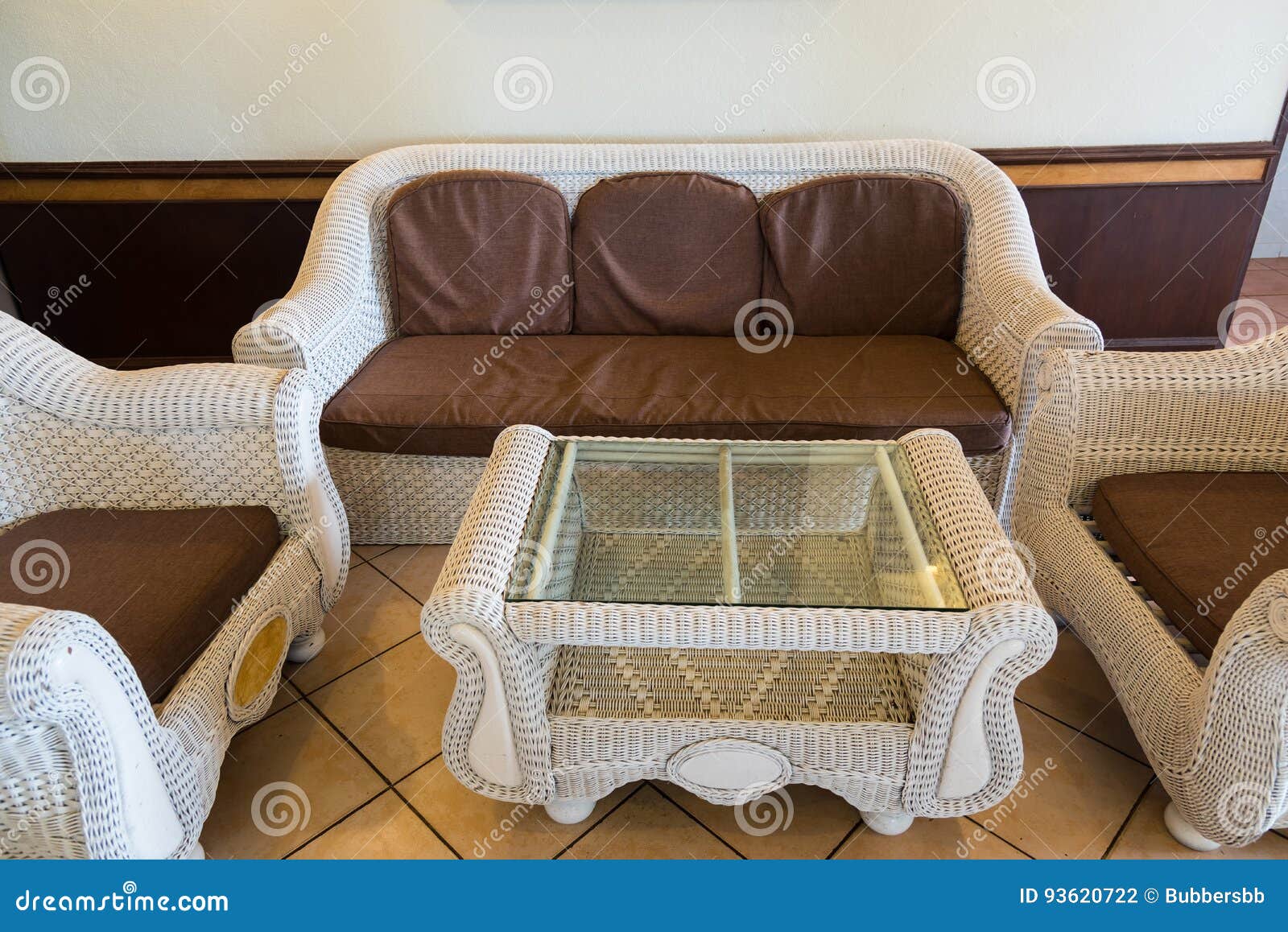 White Rattan Sofa in Living Room. Stock Photo - Image of functional ...