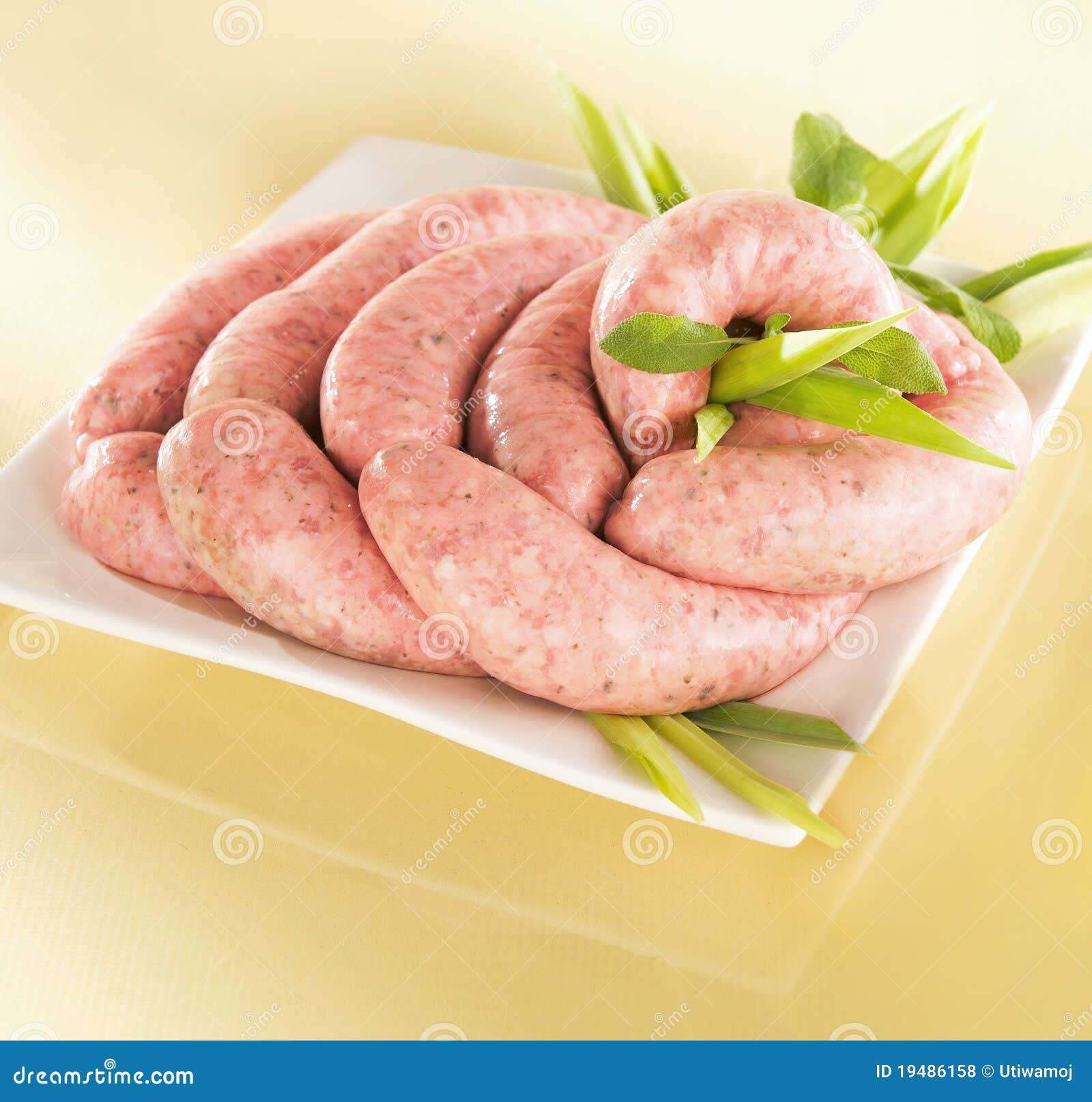 White Raw Sausage on a Plate Stock Photo - Image of flavor, grease ...