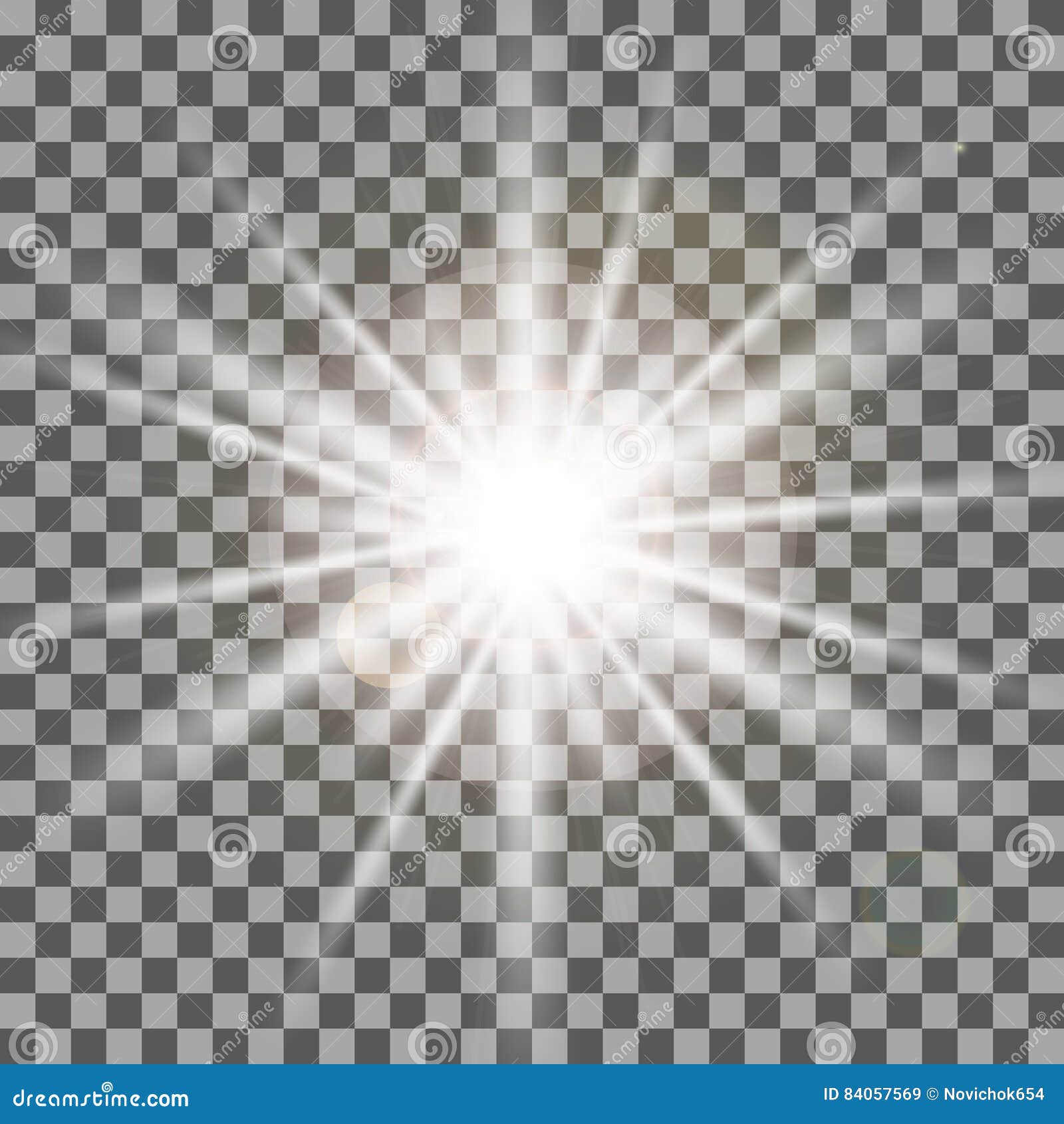 White Sun Rays And Glow Light Effect On Transparent Background. Cartoon ...