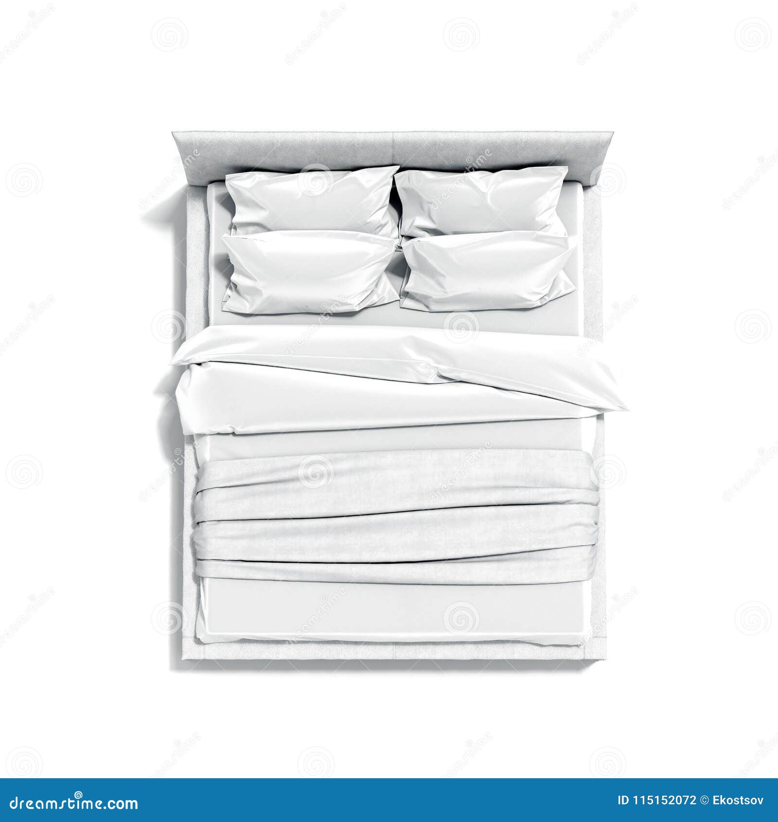 White Bed with White Linens Top View, 3d Rendering Stock Illustration ...